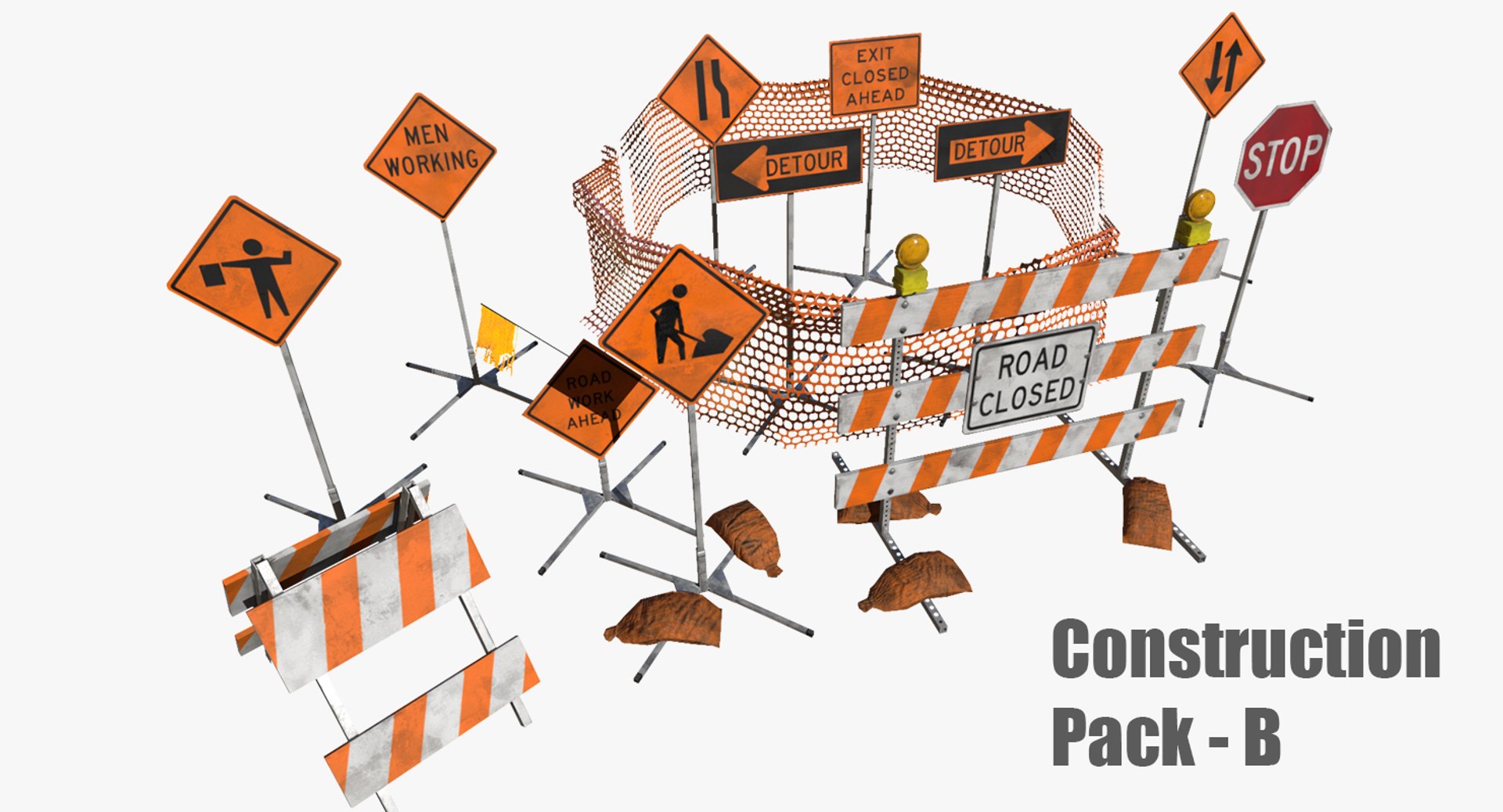 3d Sign Construction Pack Model