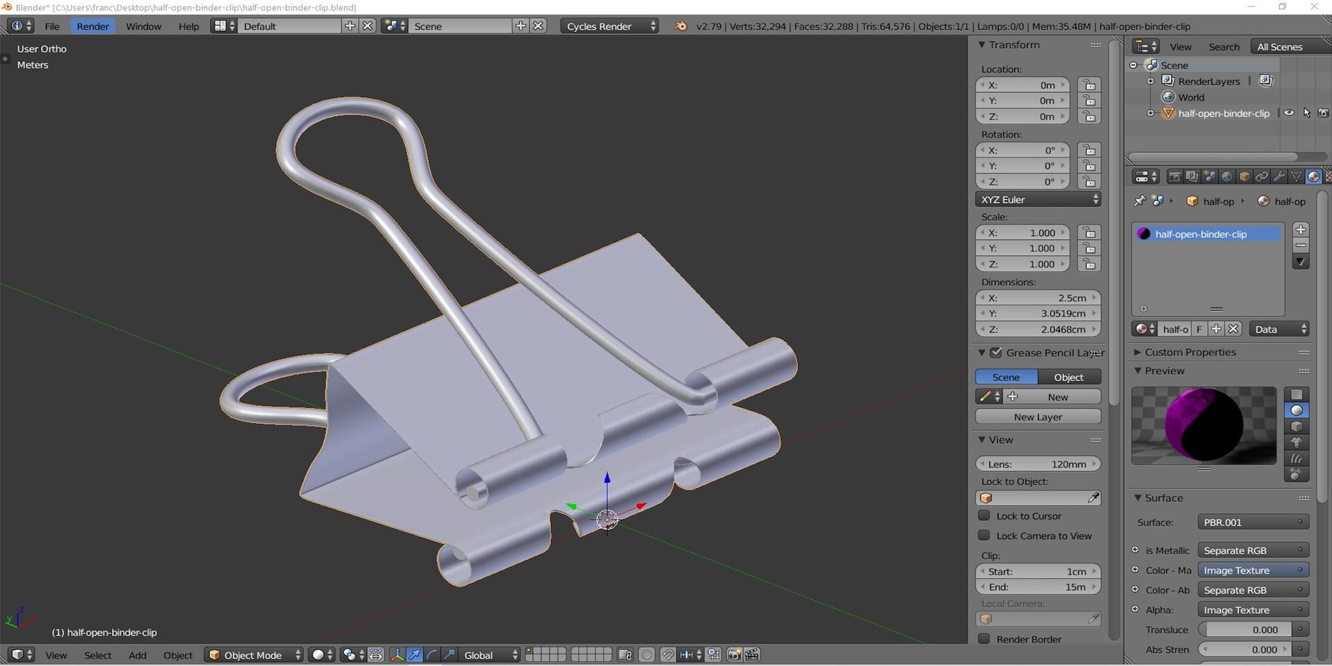 3D Half Open Binder Clip - TurboSquid 1720585