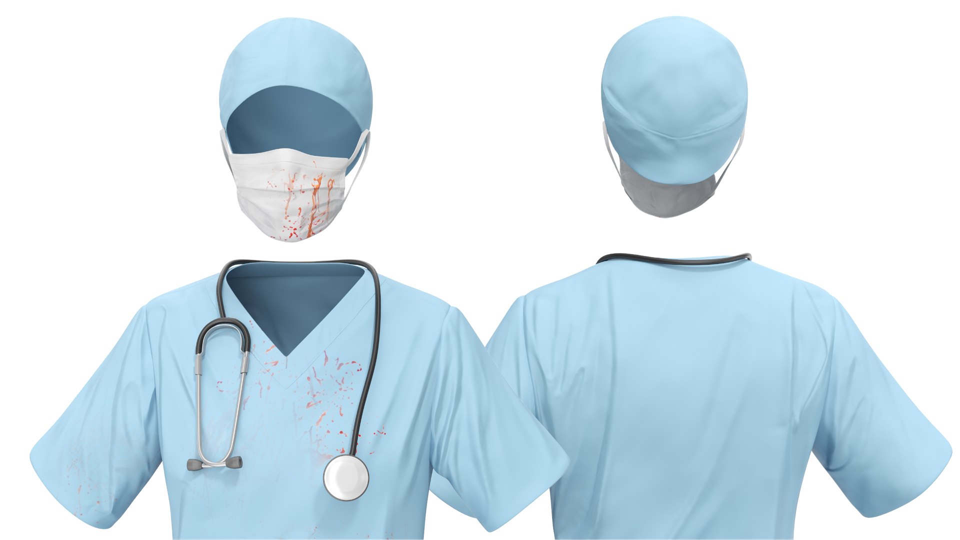 Surgeon Uniform Scrubs With Bloodstains With Stethoscope 3D Model ...