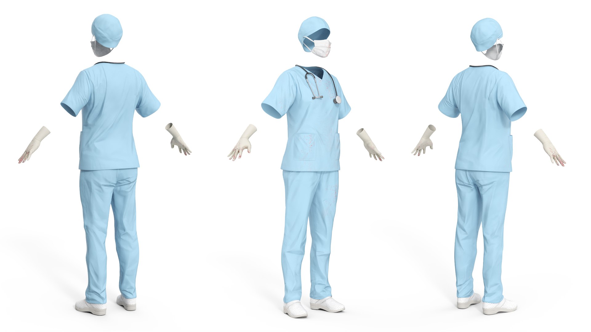 Surgeon Uniform Scrubs With Bloodstains With Stethoscope 3D Model ...
