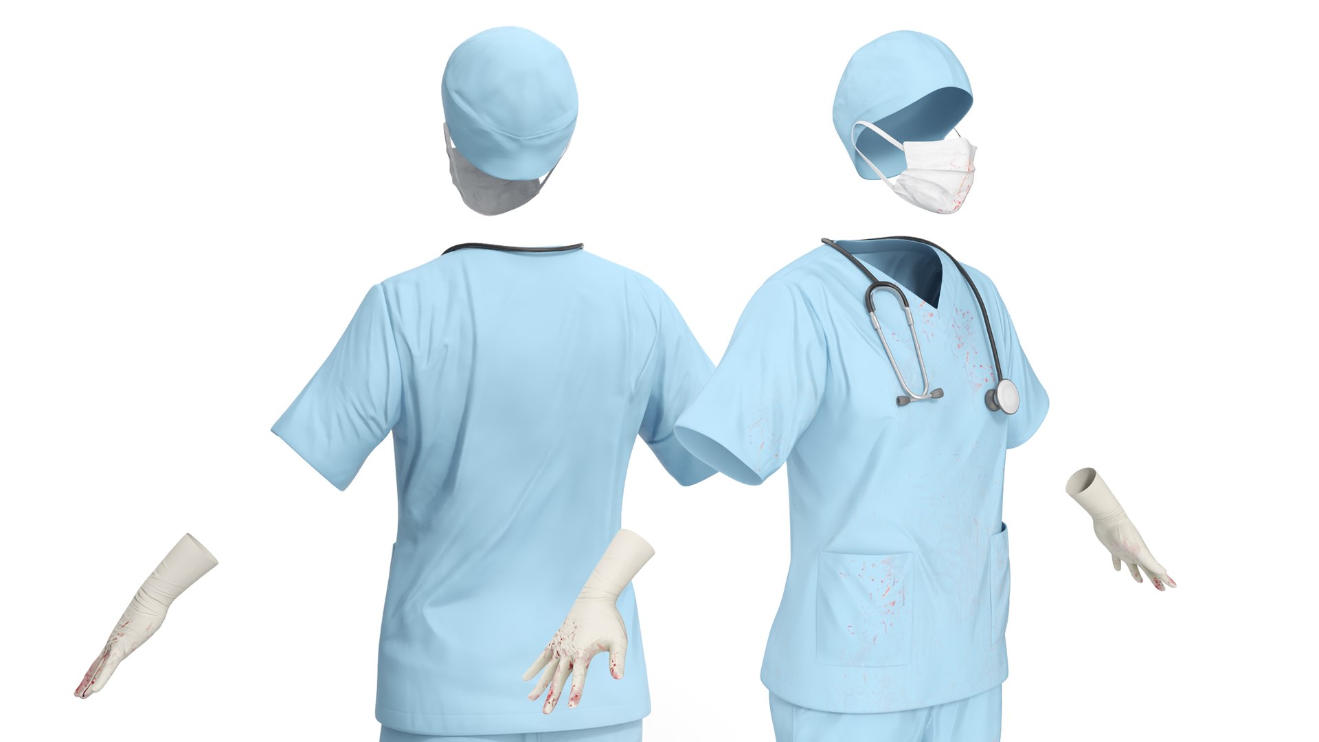 Surgeon Uniform Scrubs With Bloodstains With Stethoscope 3D Model ...