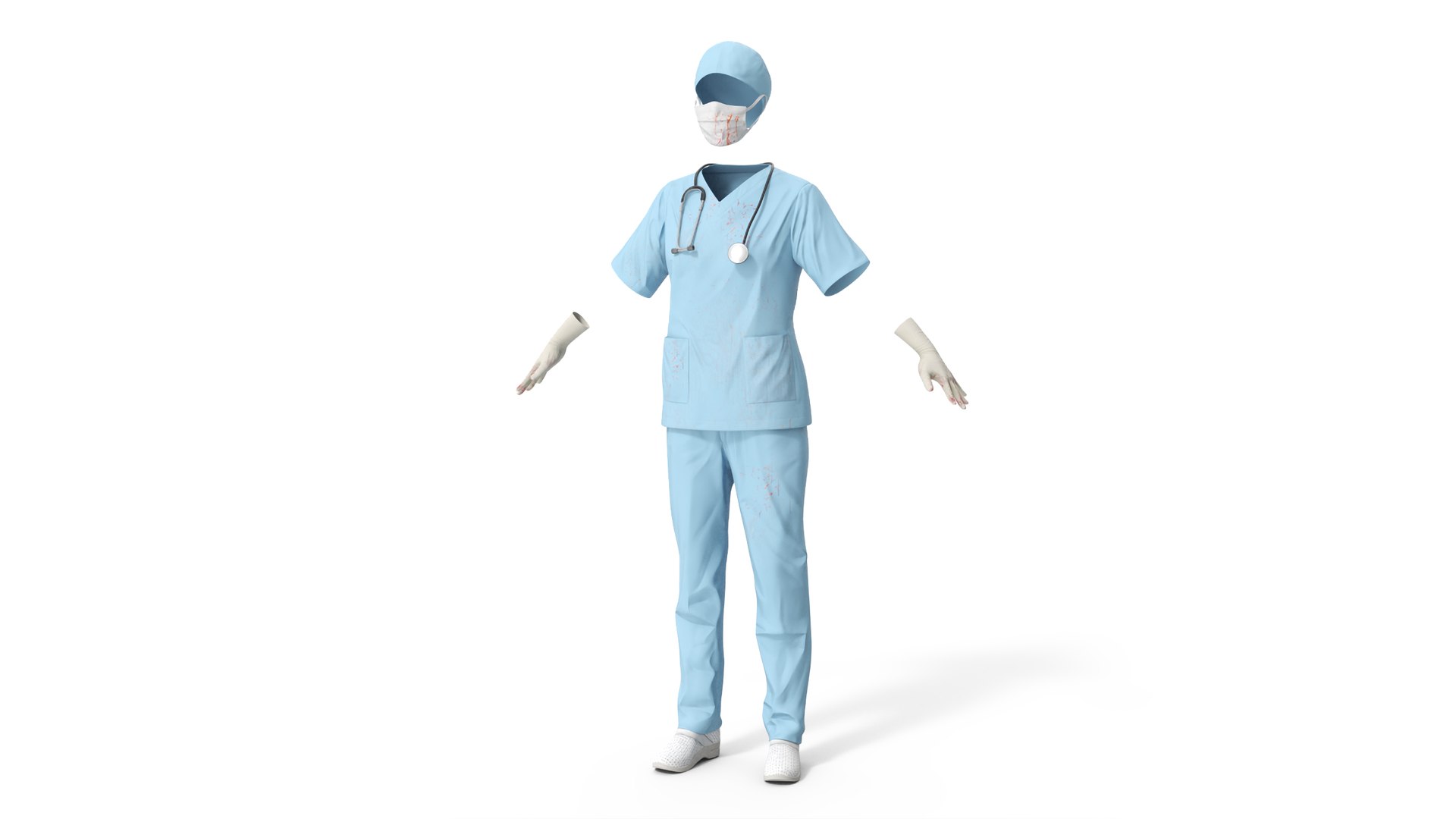 Surgeon Uniform Scrubs With Bloodstains With Stethoscope 3D Model ...