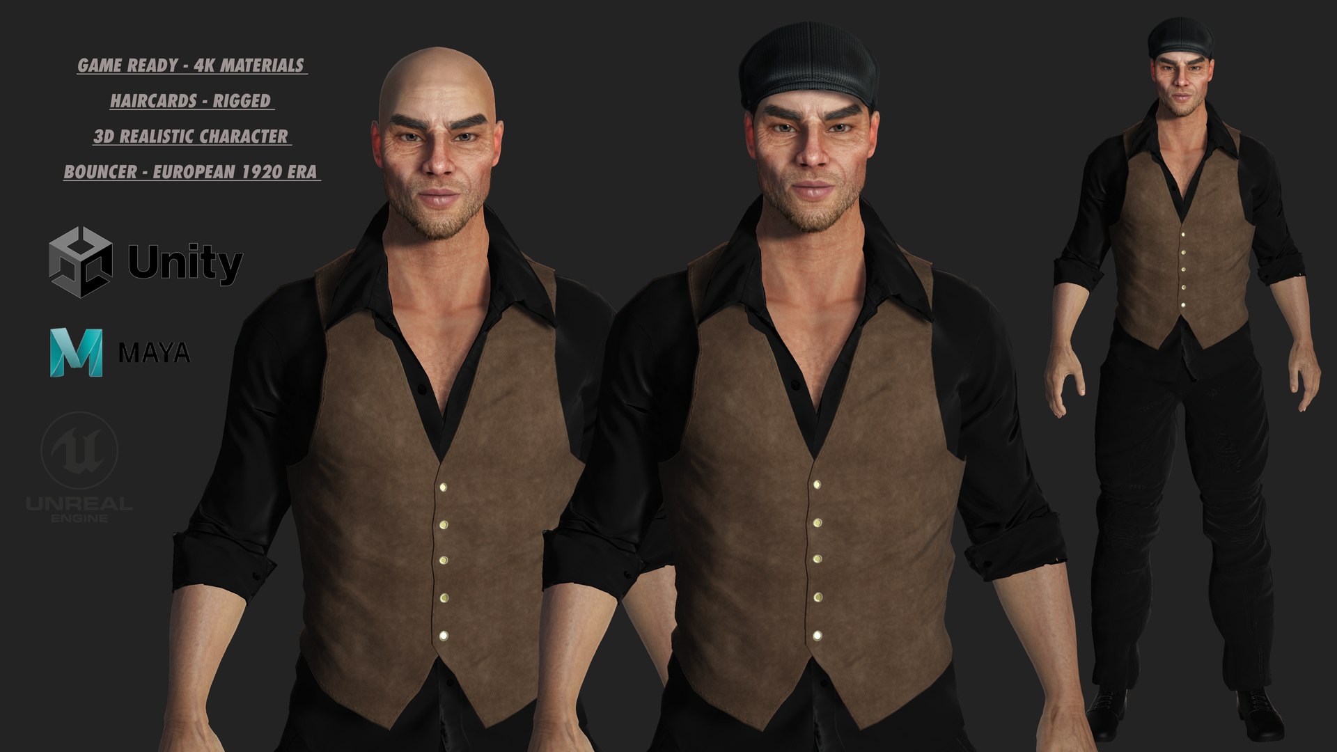 AAA 3D REALISTIC CHARACTER - EUROPEAN BOUNCER 1920 ERA NPC 3D ...