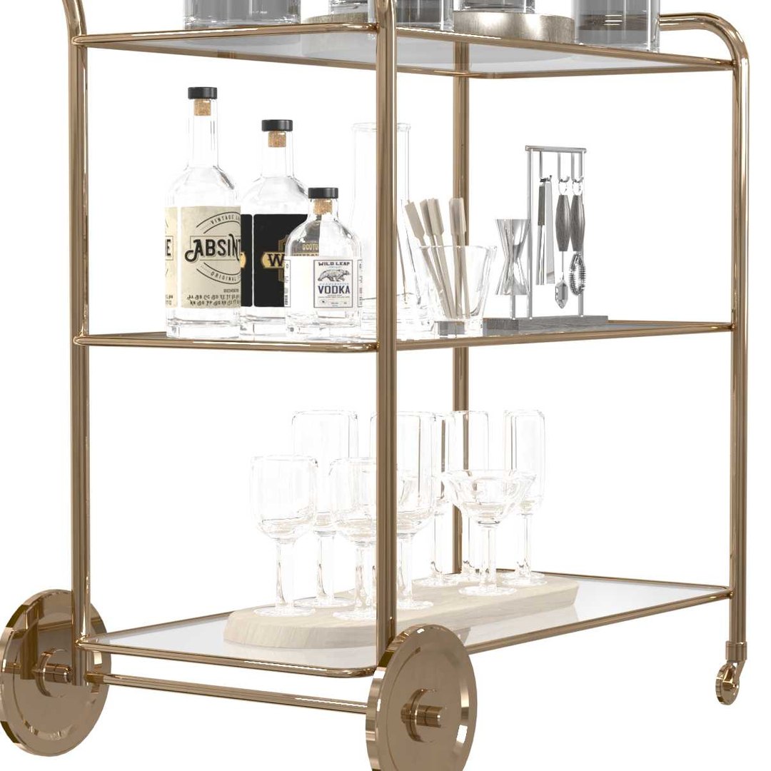 3D Bar Cart Terrace Trolley - TurboSquid 1556952