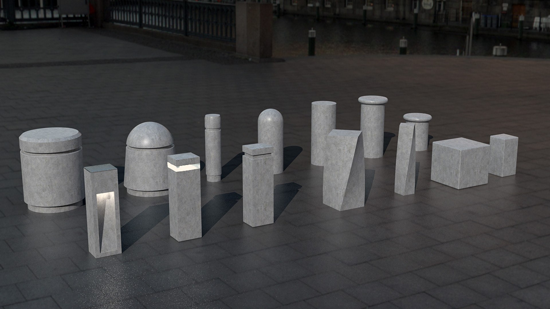 3d Concrete Bollards Model