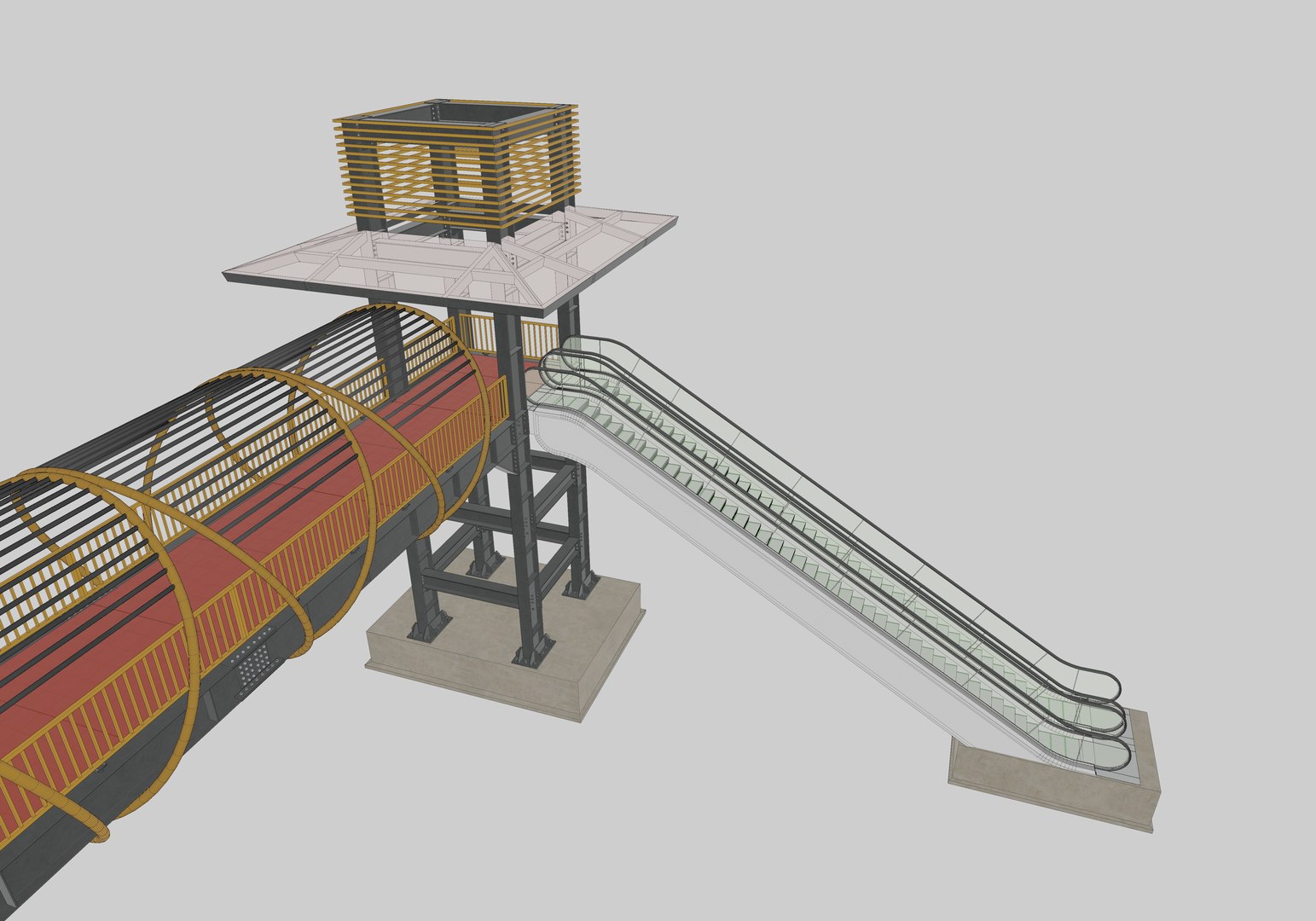 Steel Pedestrian Bridge-Escalator-Tower Column Type-28 3D Model ...