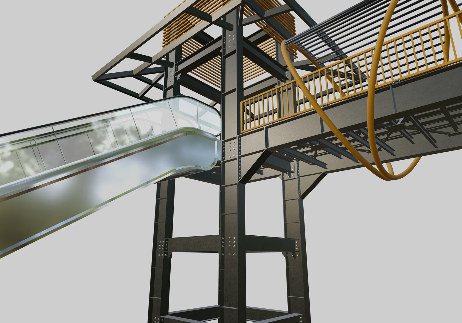Steel Pedestrian Bridge-Escalator-Tower Column Type-28 3D Model ...