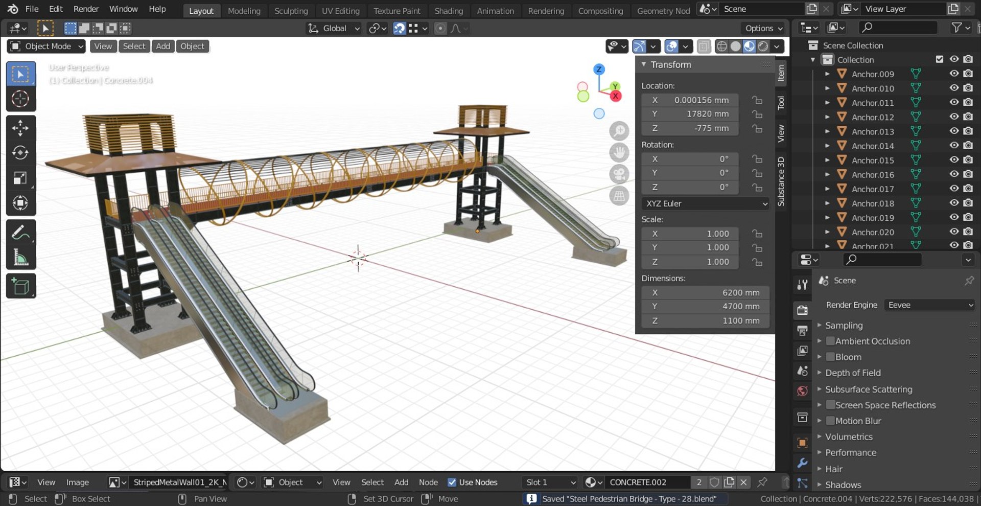 Steel Pedestrian Bridge-Escalator-Tower Column Type-28 3D Model ...