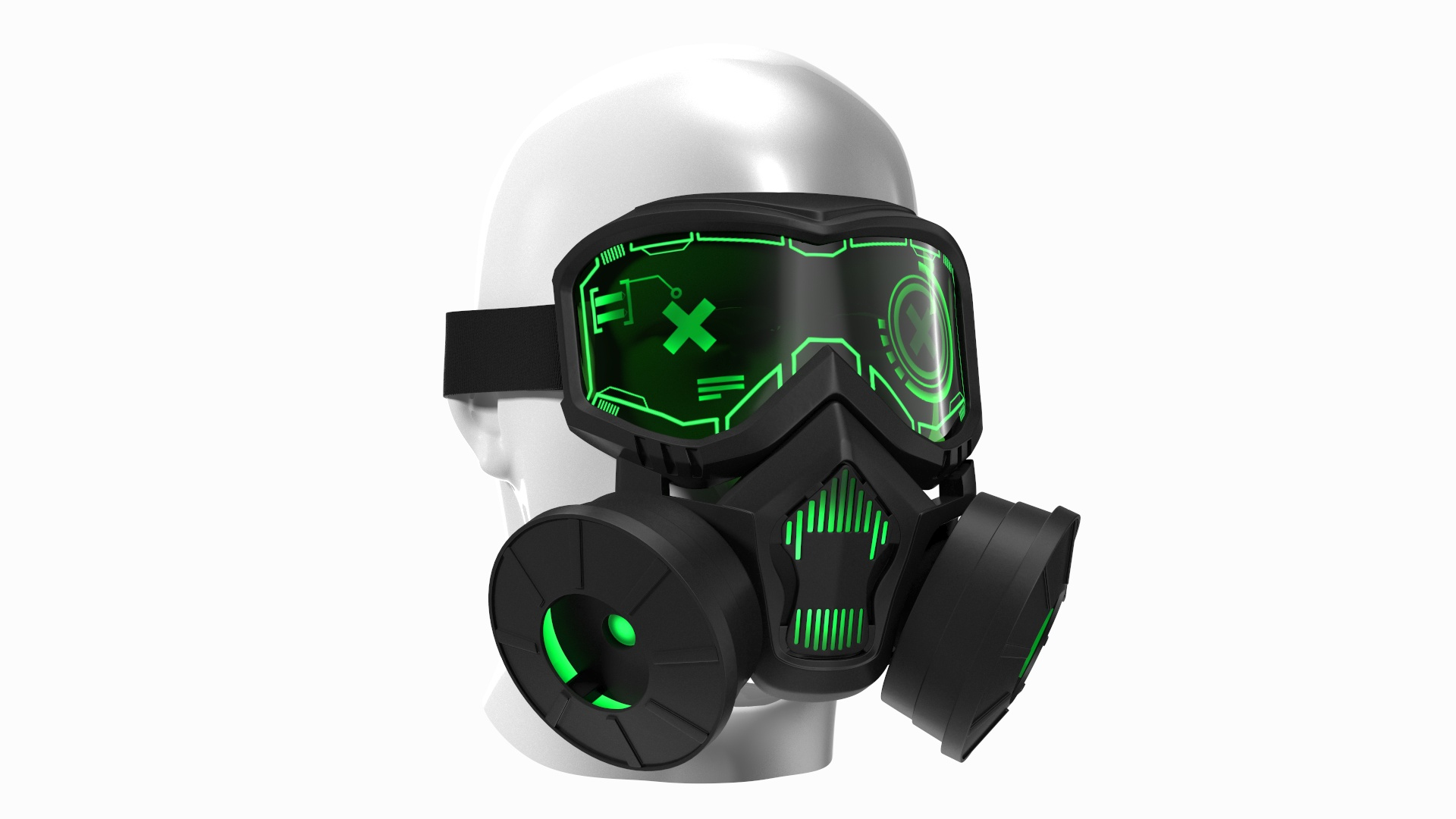 Futuristic Green Neon Gas Mask on Mannequin Head 3D model - TurboSquid ...