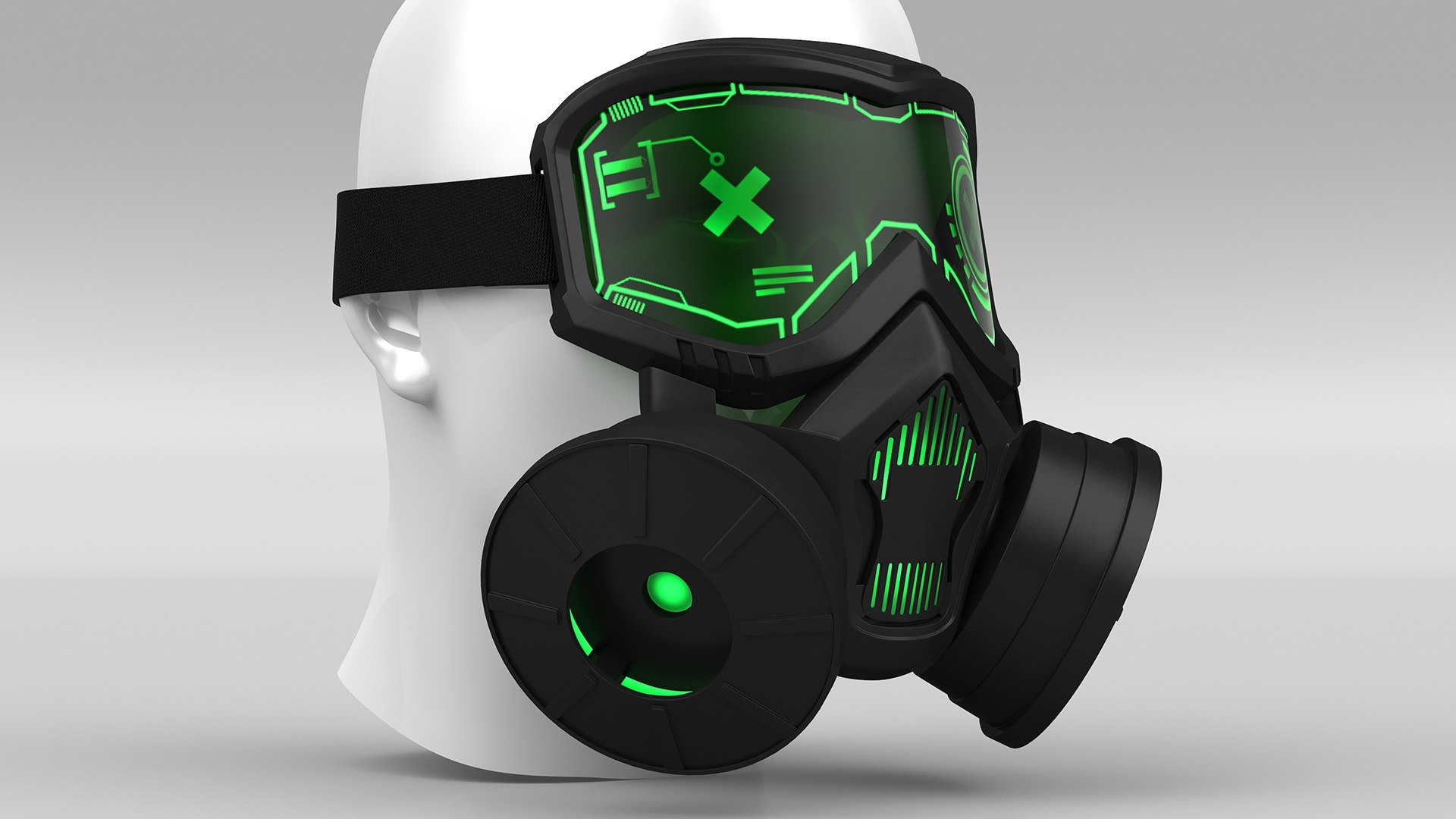 Futuristic Green Neon Gas Mask on Mannequin Head 3D model - TurboSquid ...