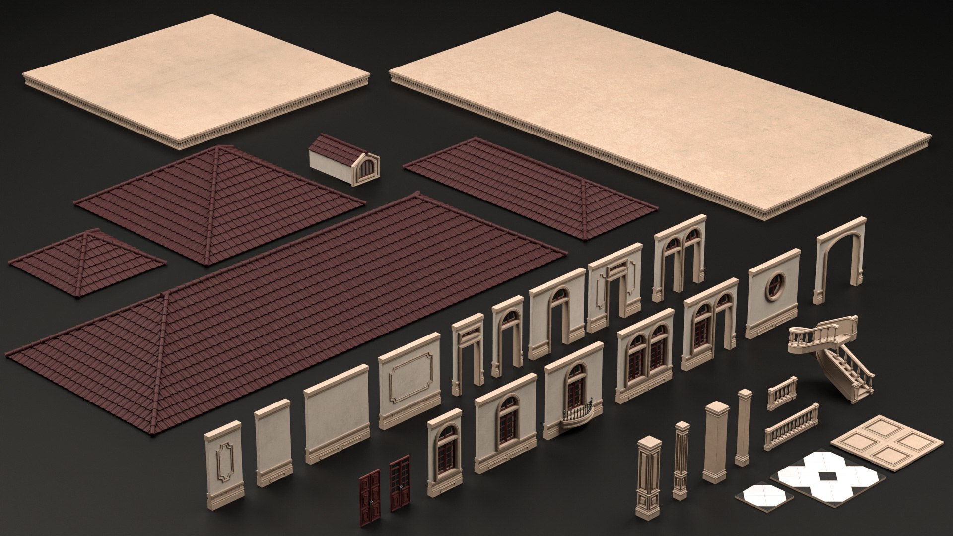 CLASSIC EUROPEAN KITBASH 02 MODULAR BUILDING WITH INTERIOR 3D ...