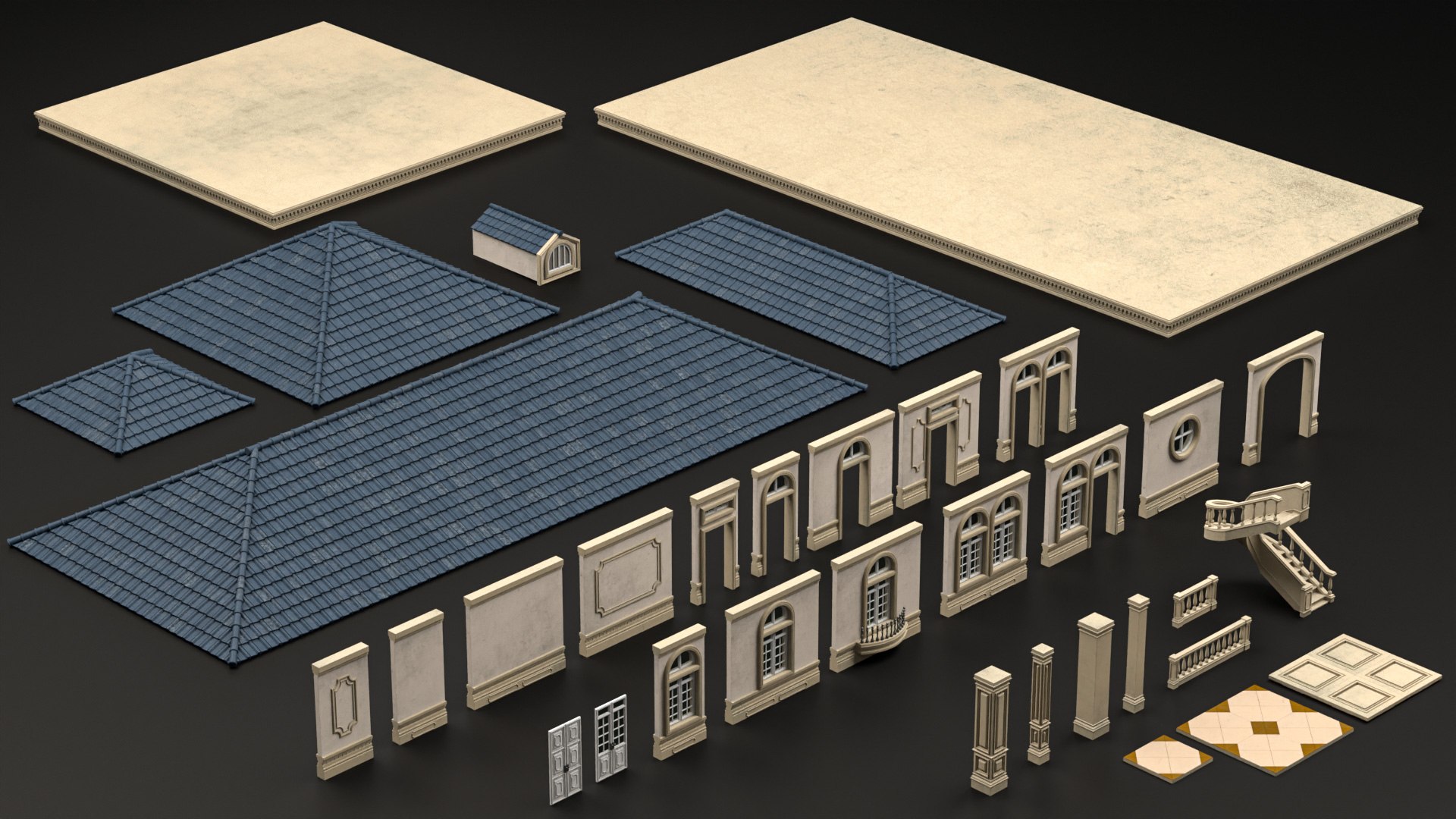CLASSIC EUROPEAN KITBASH 02 MODULAR BUILDING WITH INTERIOR 3D ...