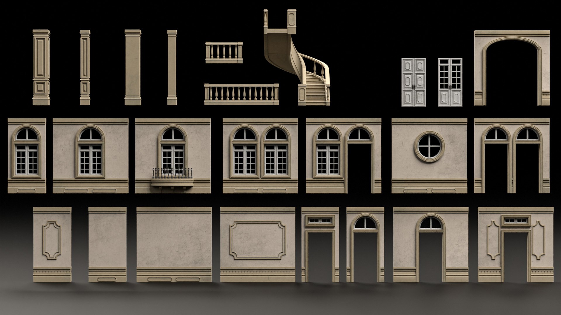 CLASSIC EUROPEAN KITBASH 02 MODULAR BUILDING WITH INTERIOR 3D ...