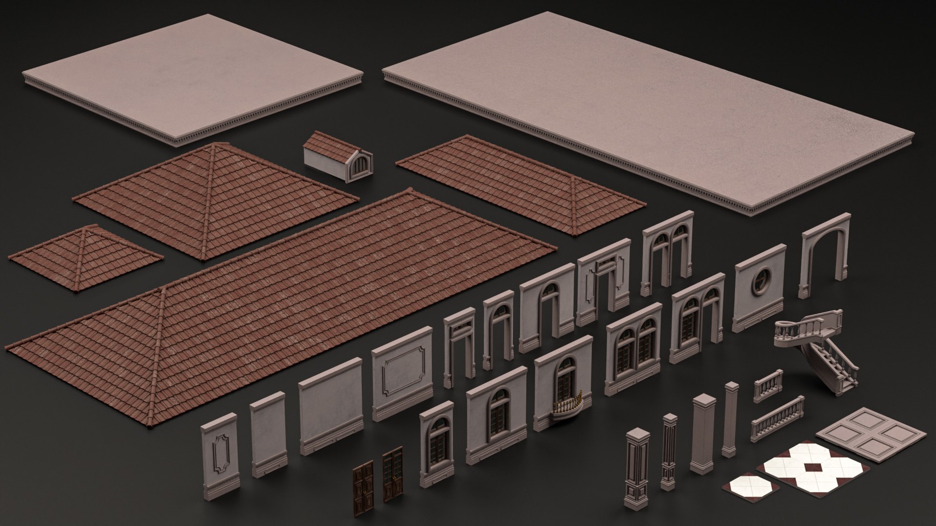 CLASSIC EUROPEAN KITBASH 02 MODULAR BUILDING WITH INTERIOR 3D ...