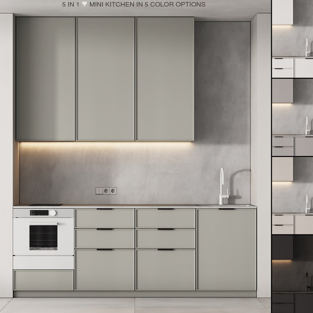 234 Modern Kitchen 12 Mini Kitchen In 5 Options 01 3D Model ...