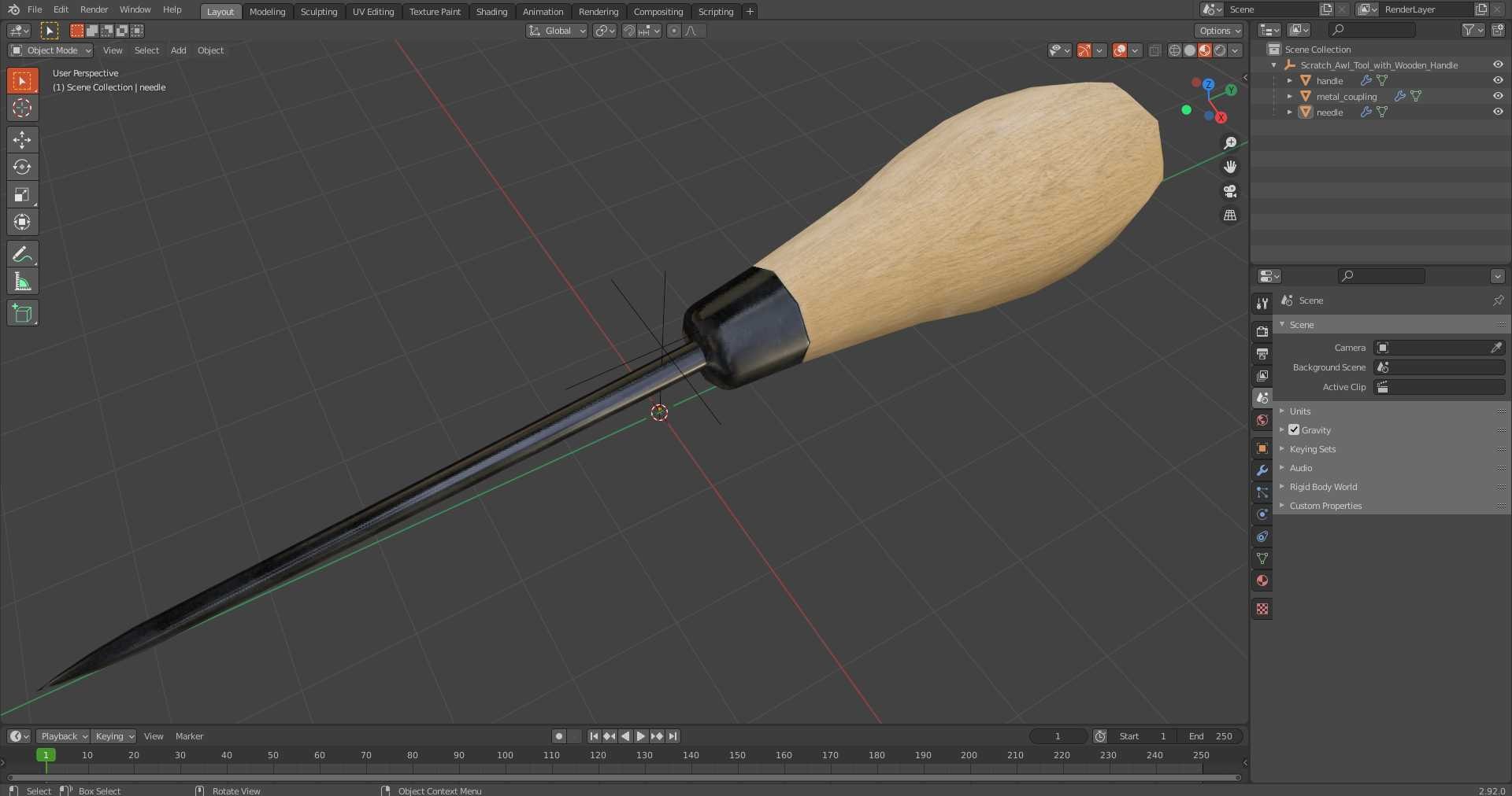 Scratch Awl Tool with Wooden Handle 3D - TurboSquid 2161307