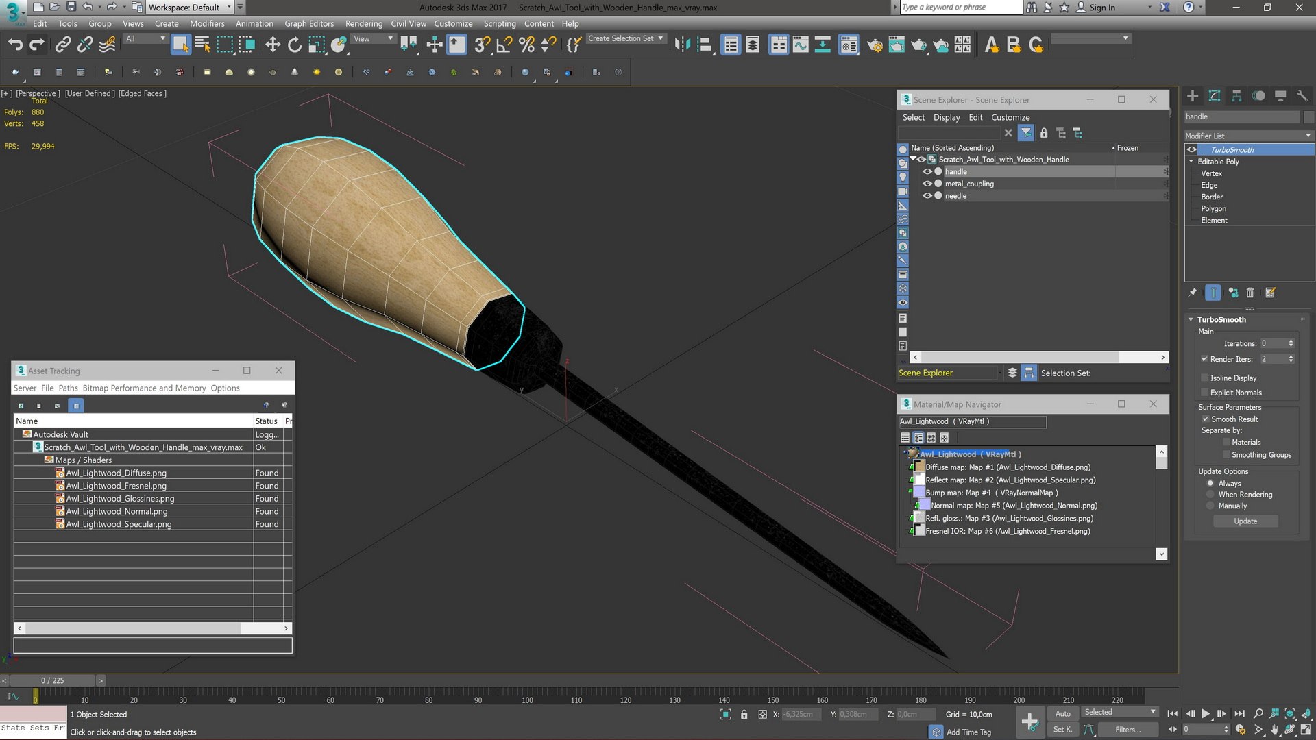 Scratch Awl Tool with Wooden Handle 3D - TurboSquid 2161307