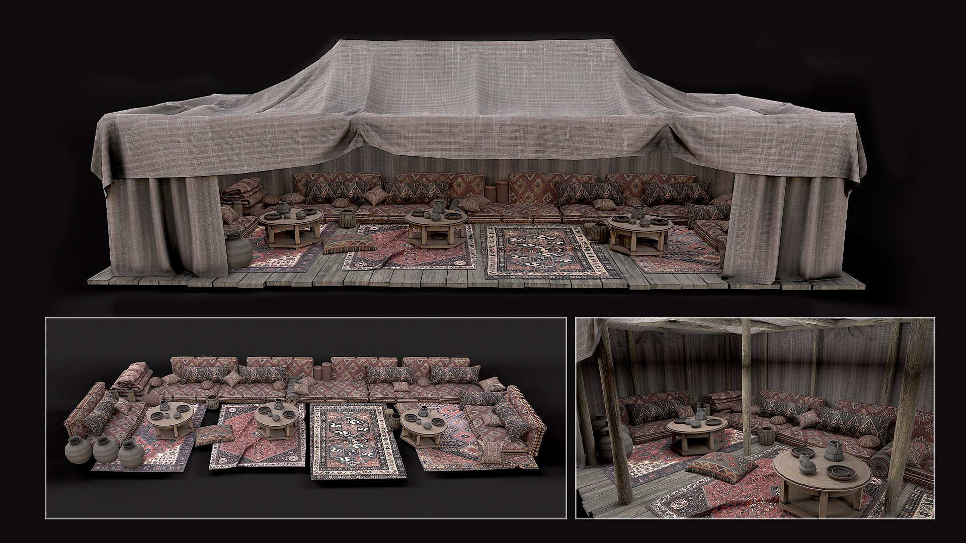 Old Traditional Eastern Nomads Tent Low Poly PBR Collection 3D Model ...