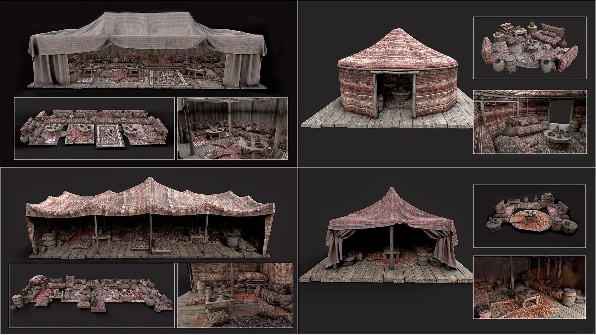 Old Traditional Eastern Nomads Tent Low Poly PBR Collection 3D Model ...