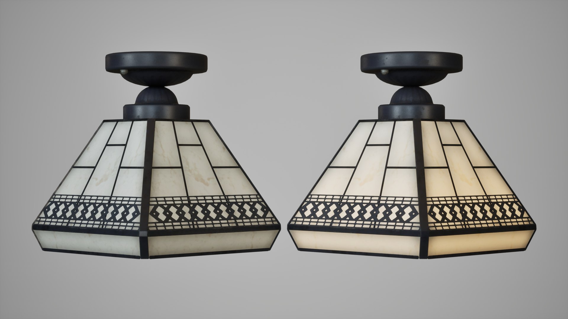 Retro Stainless Glass Ceiling Lamp 3D - TurboSquid 2297075