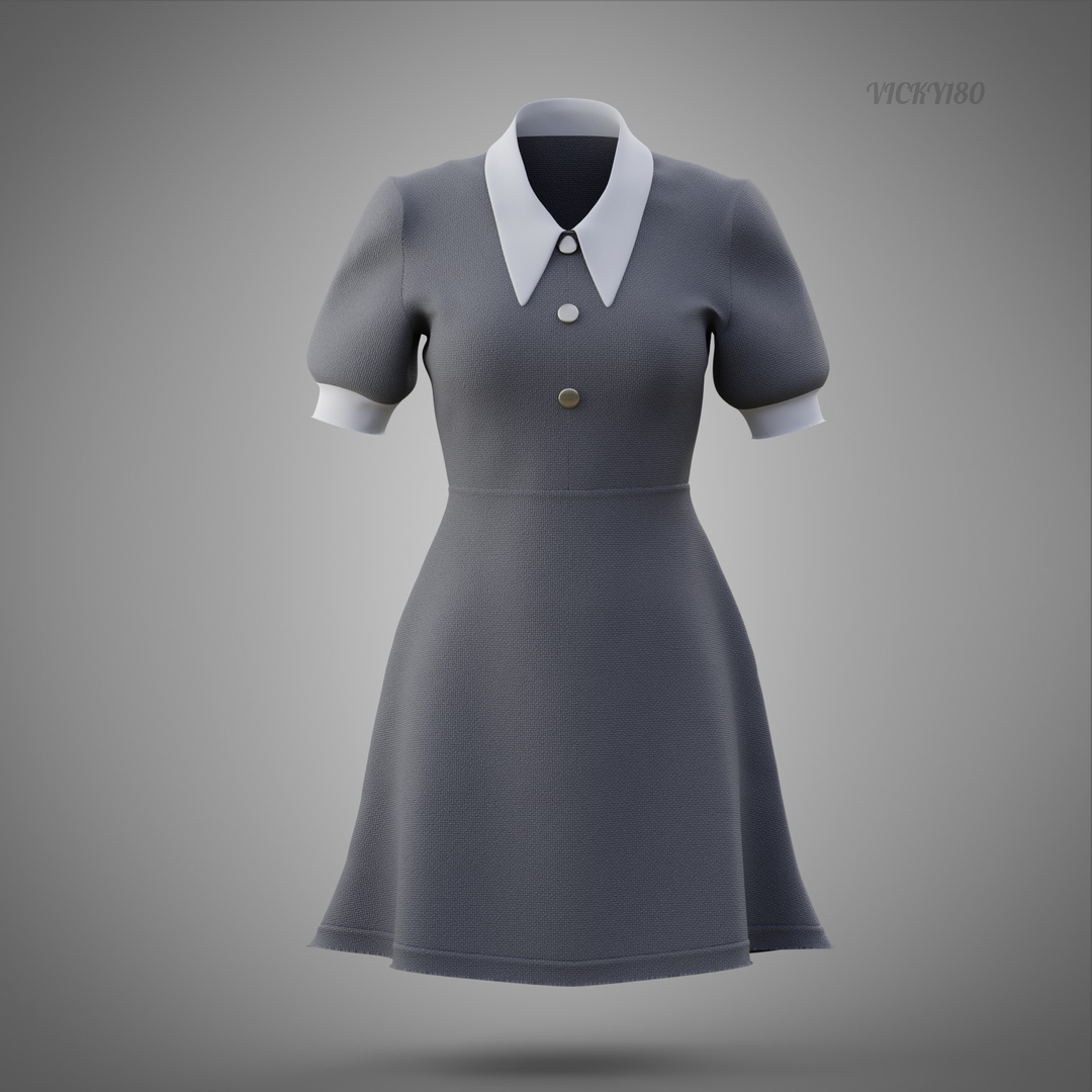 3D model Grey Collared Formal Dress 3D model - TurboSquid 2136156