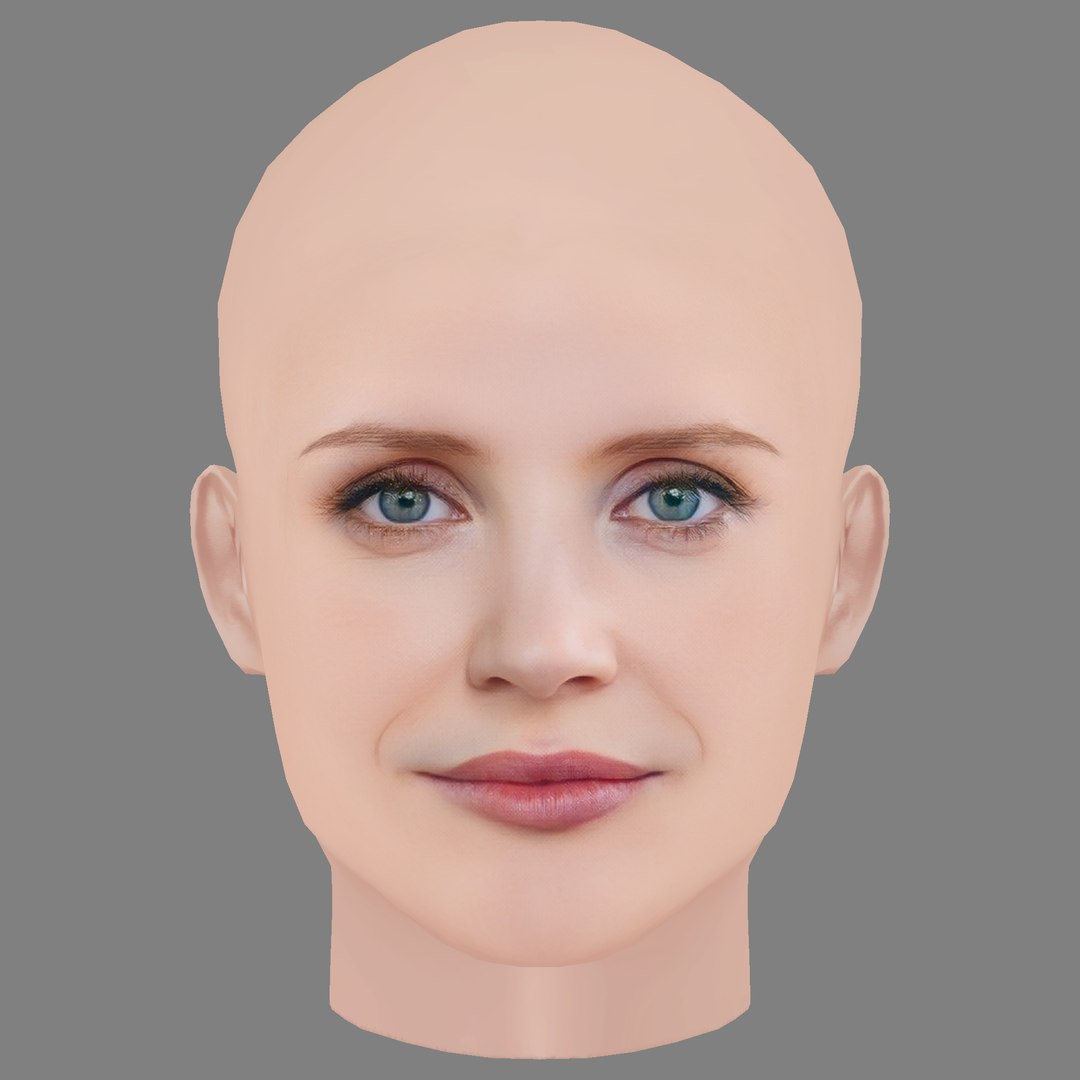 3D Jessica Chastain Head - No Hair - Low Poly Head For Game Model ...