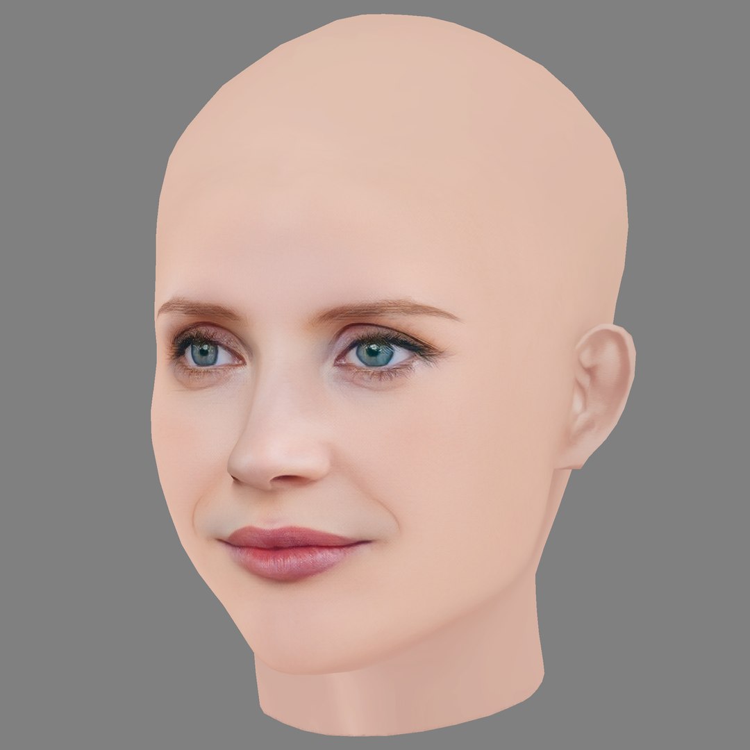 3D Jessica Chastain Head - No Hair - Low Poly Head For Game Model ...