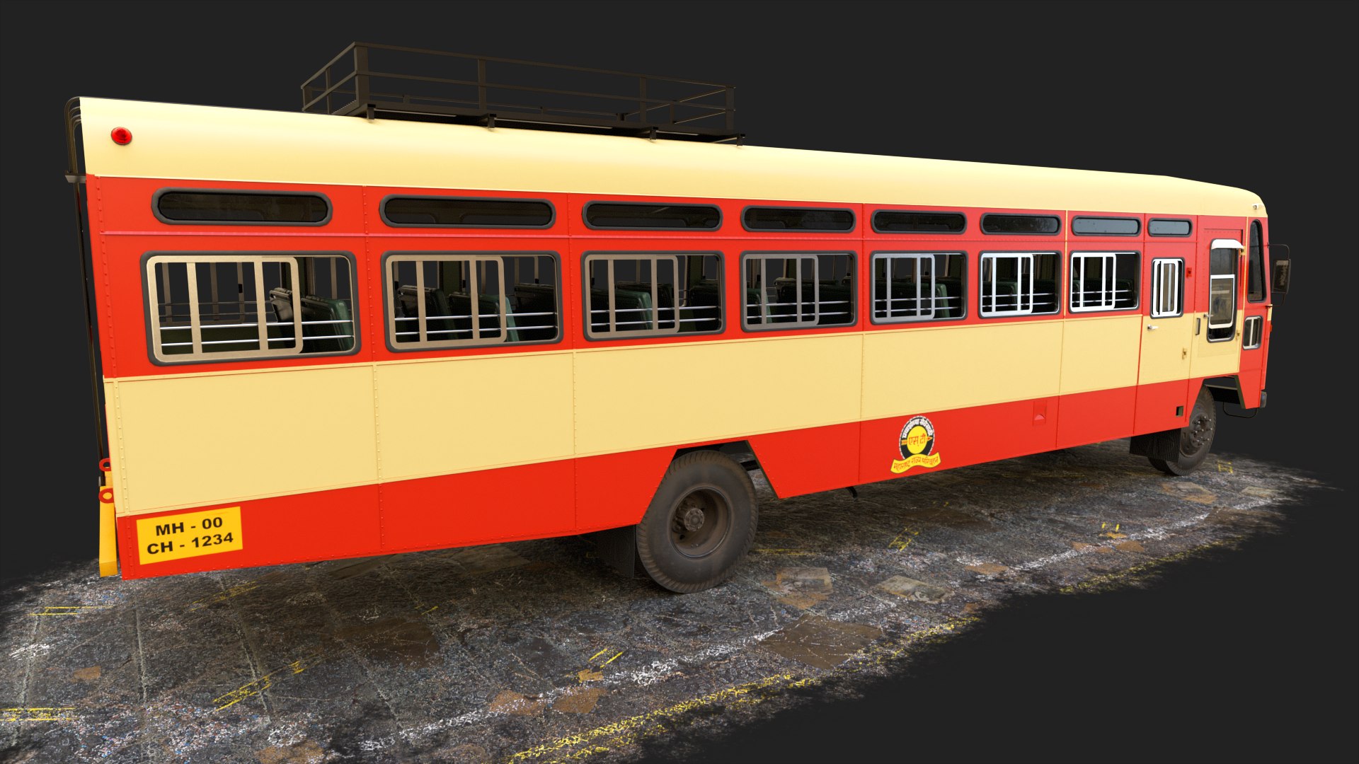 3D Model Indian ST Bus V2 Orange Yellow - TurboSquid 2286492