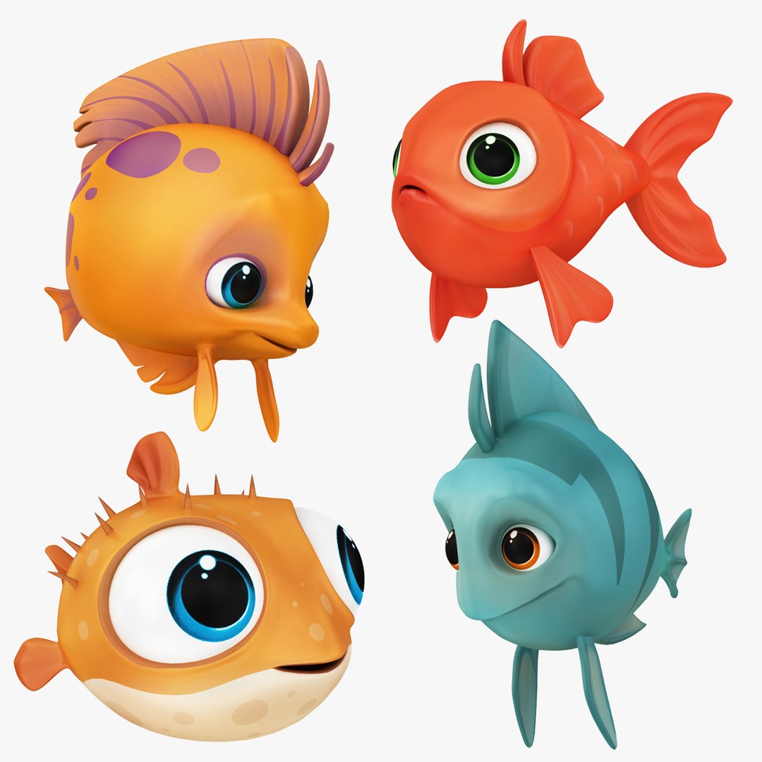 3D Model Cartoon Small Fish Collection 4 In 1 - TurboSquid 2084734