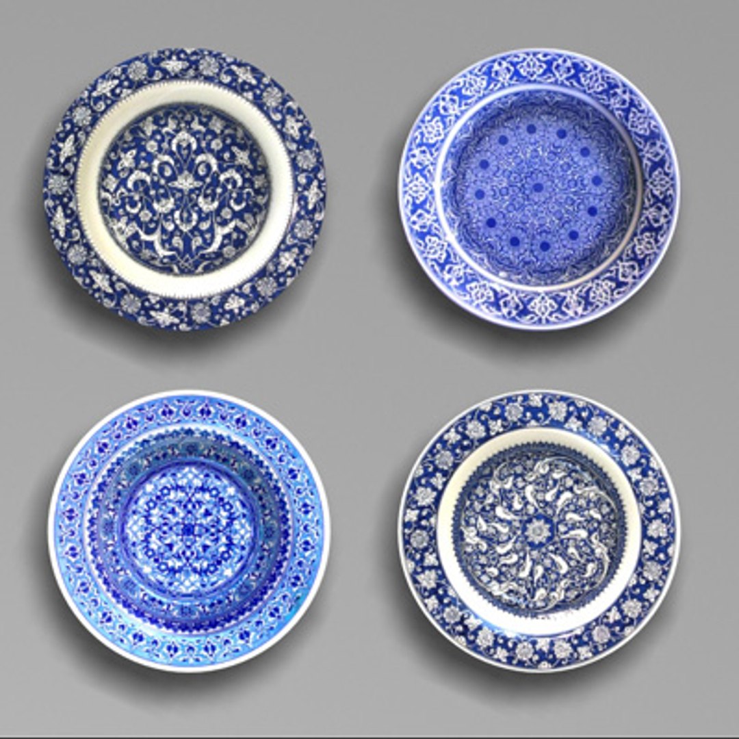 handpainted ceramic plates handmade 3d model