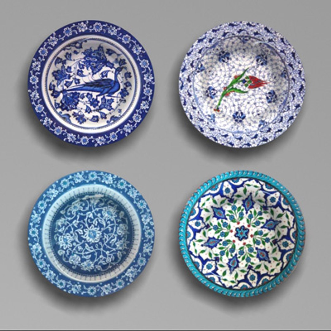 handpainted ceramic plates handmade 3d model