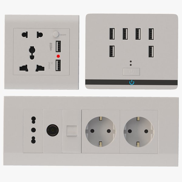 Swarn Usb Wall Socket And Charger Power Outlet Set3D模型 - TurboSquid 2007190