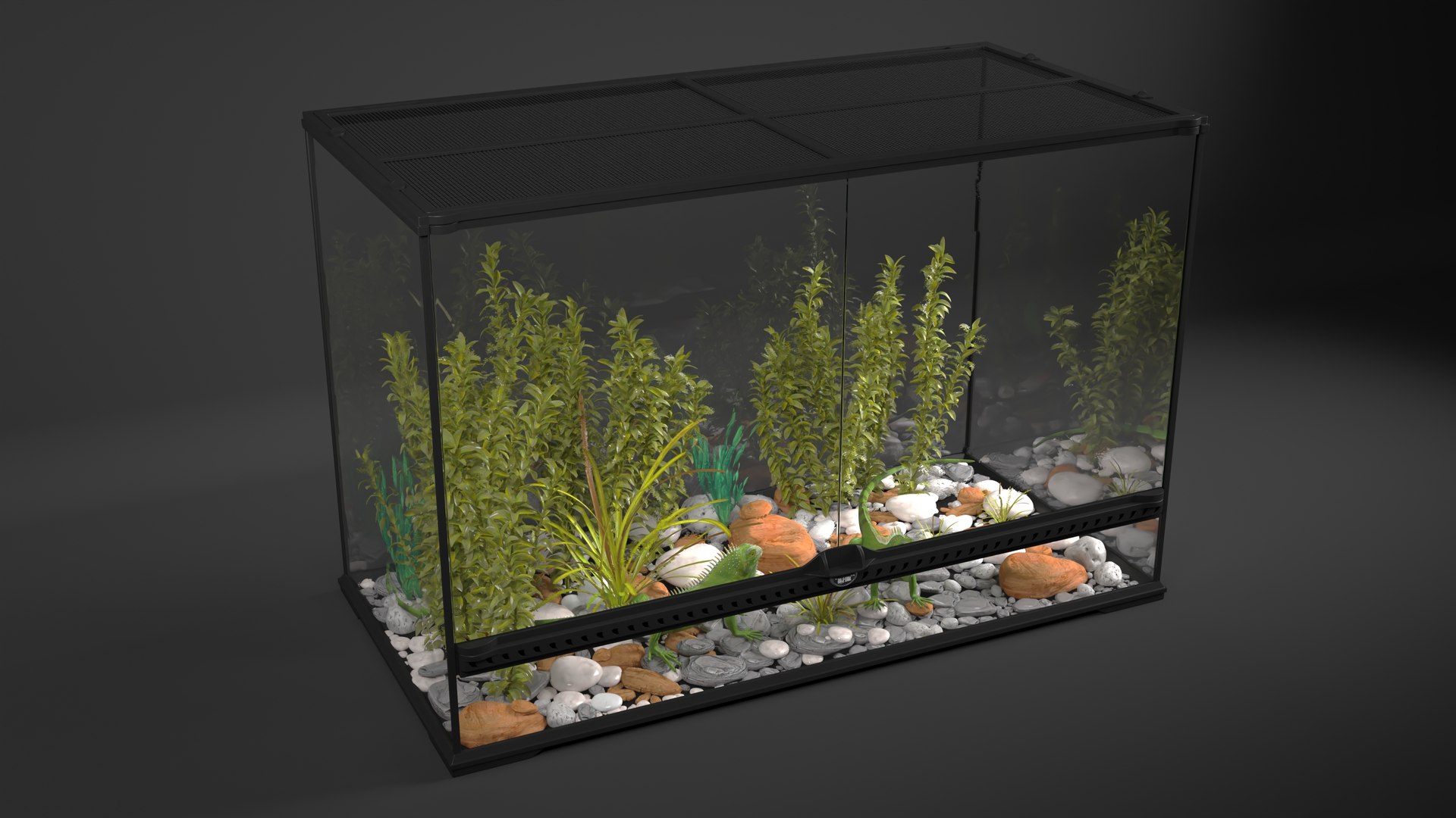 3D Large Terrarium With Plants Garden And Two Iguanas Model ...