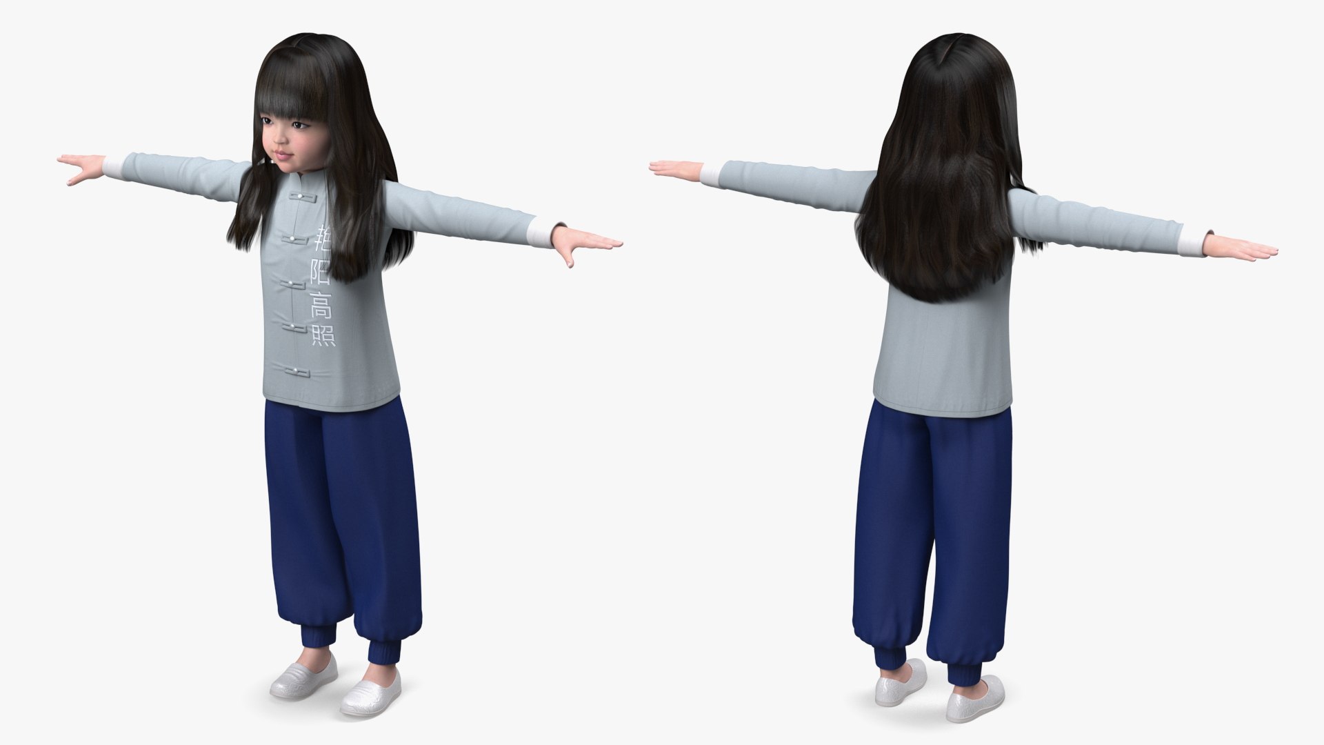 3D Chinese Girl Child In Traditional Dress In T-Pose Model - TurboSquid ...