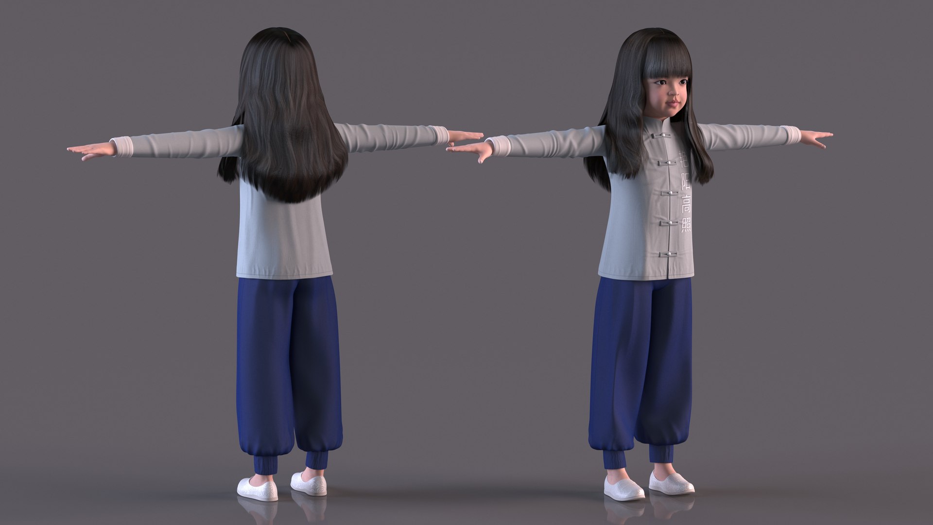 3D Chinese Girl Child In Traditional Dress In T-Pose Model - TurboSquid ...