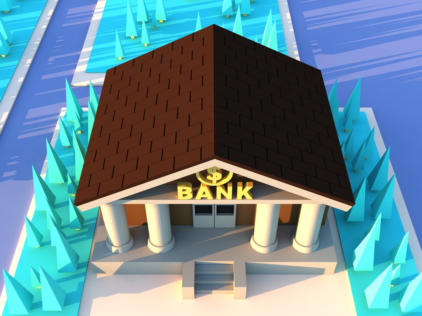 3D Cute Cartoon City Bank - TurboSquid 1954196