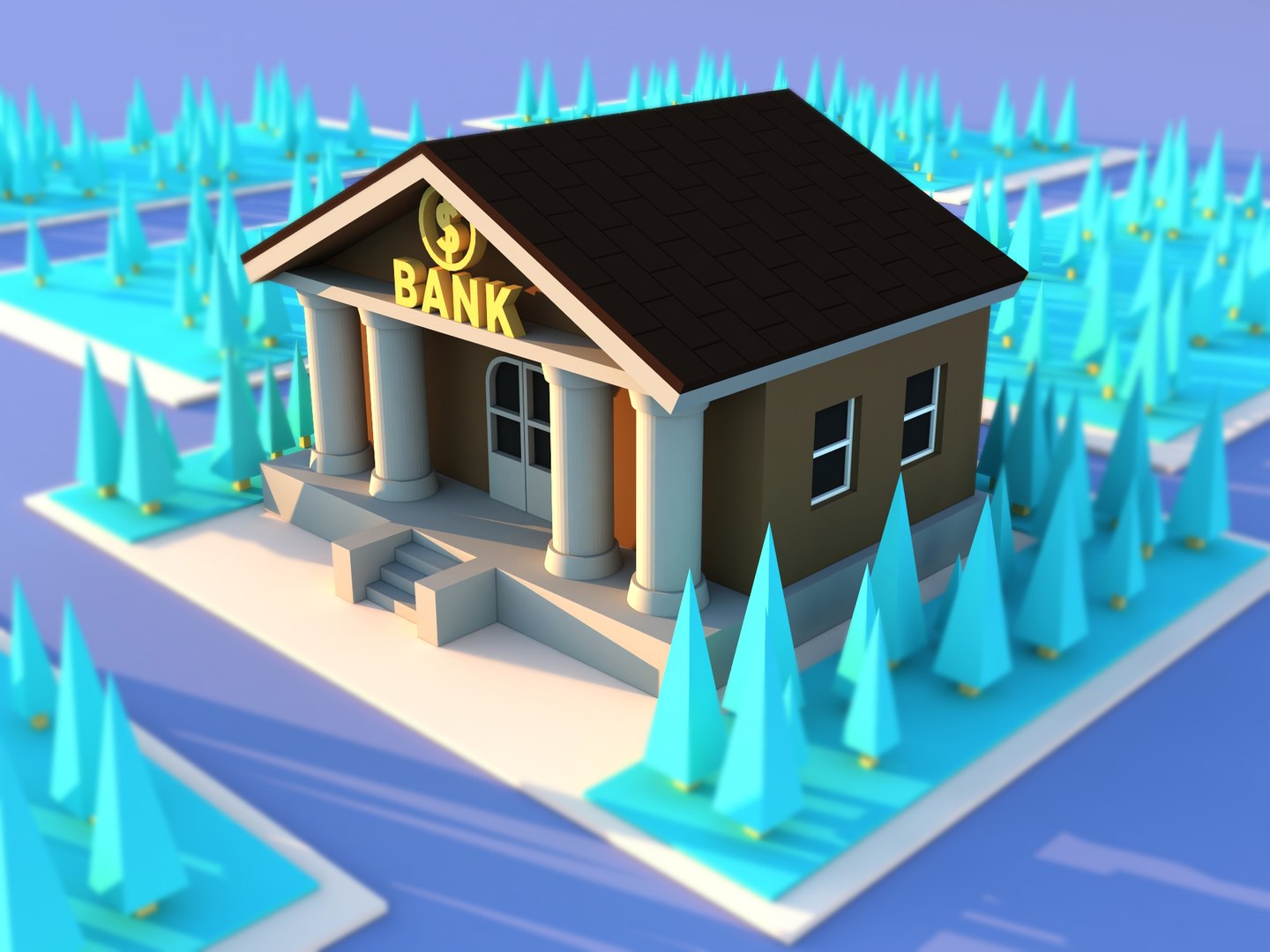 3D Cute Cartoon City Bank - TurboSquid 1954196
