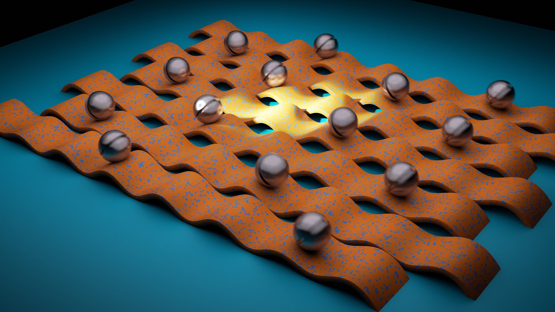 3D looping animation of metal balls rolling on a wavy surface model ...