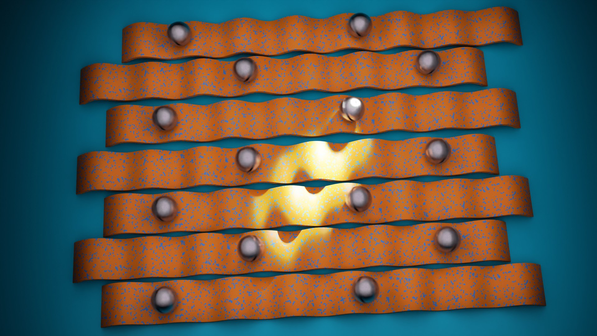 3D looping animation of metal balls rolling on a wavy surface model ...