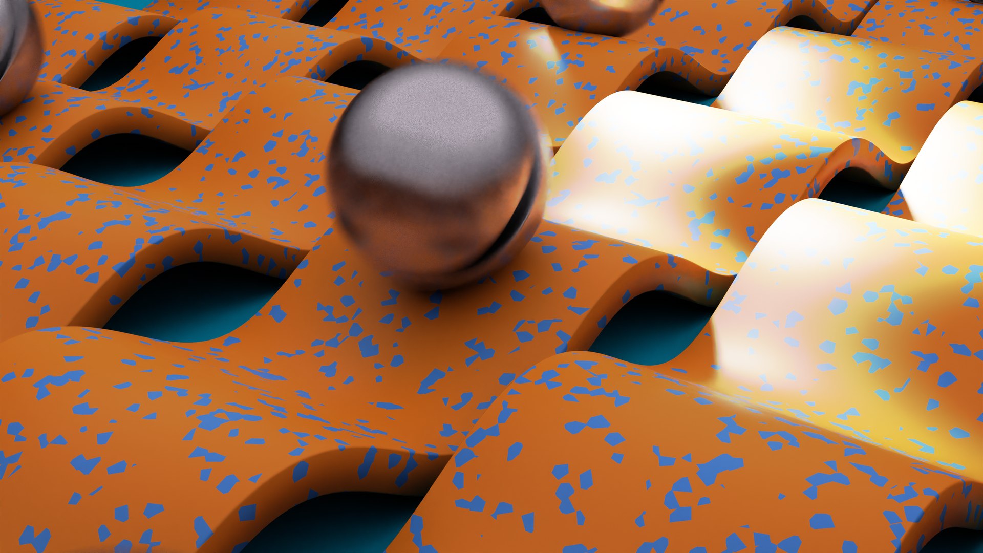 3D looping animation of metal balls rolling on a wavy surface model ...