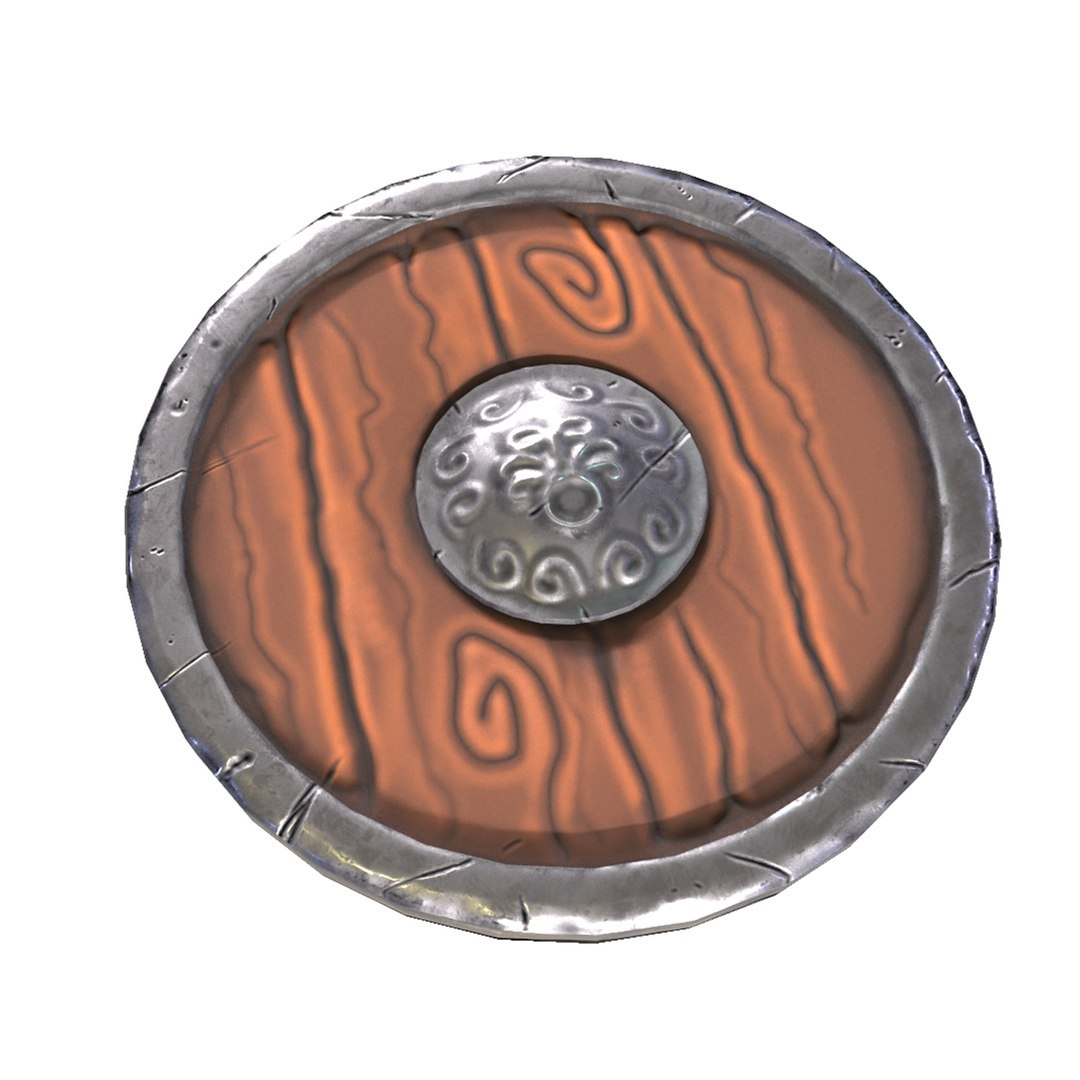 3D model Round wooden shield stylized cartoon PBR game asset Low-poly ...