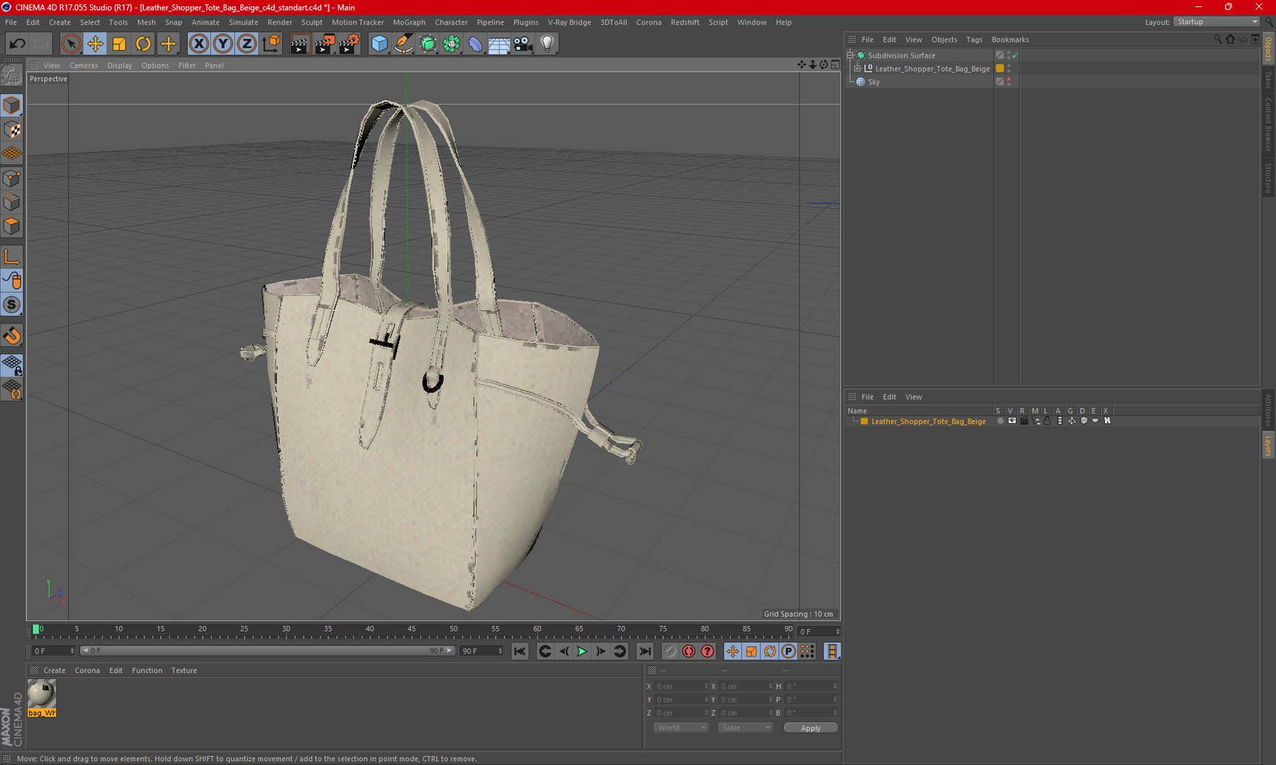Leather Shopper Tote Bag Beige 3D Model - TurboSquid 2092535