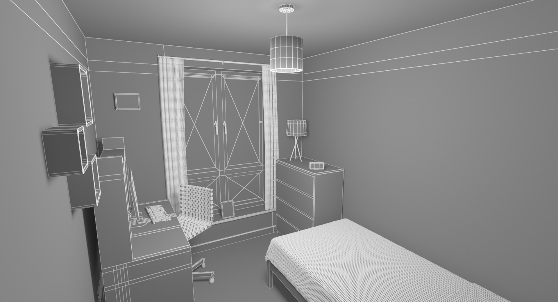 3D Model Small Bedroom Interior - TurboSquid 1341190