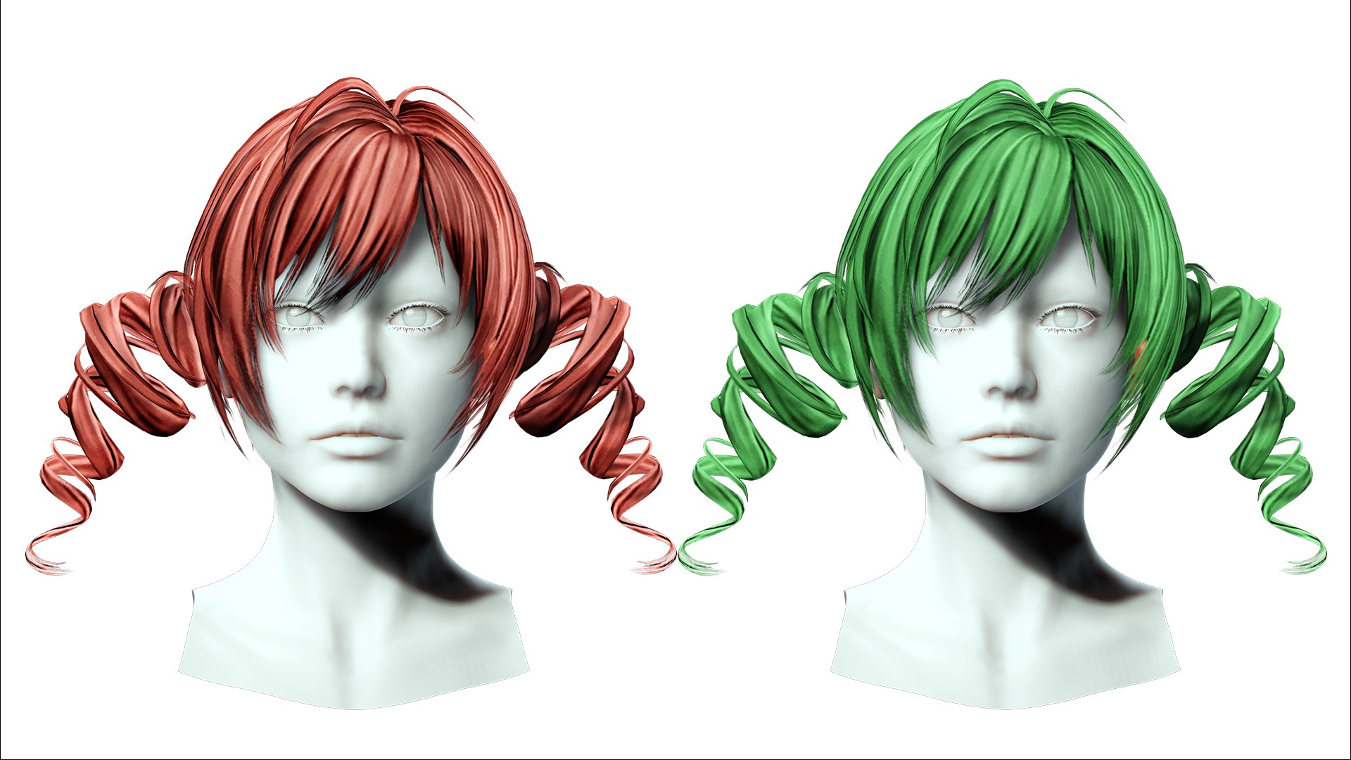 3D Female Hair- Spiral Spring Curly Pigtails - TurboSquid 2226205