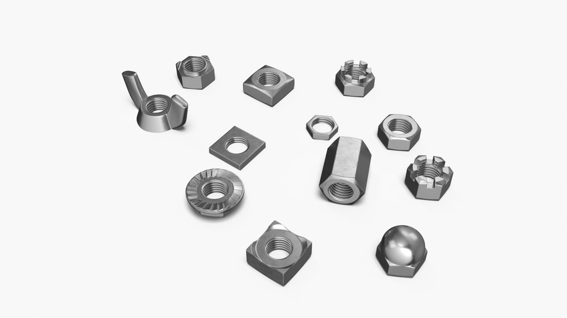 3D Chromed Steel Nuts Kit - TurboSquid 2256422