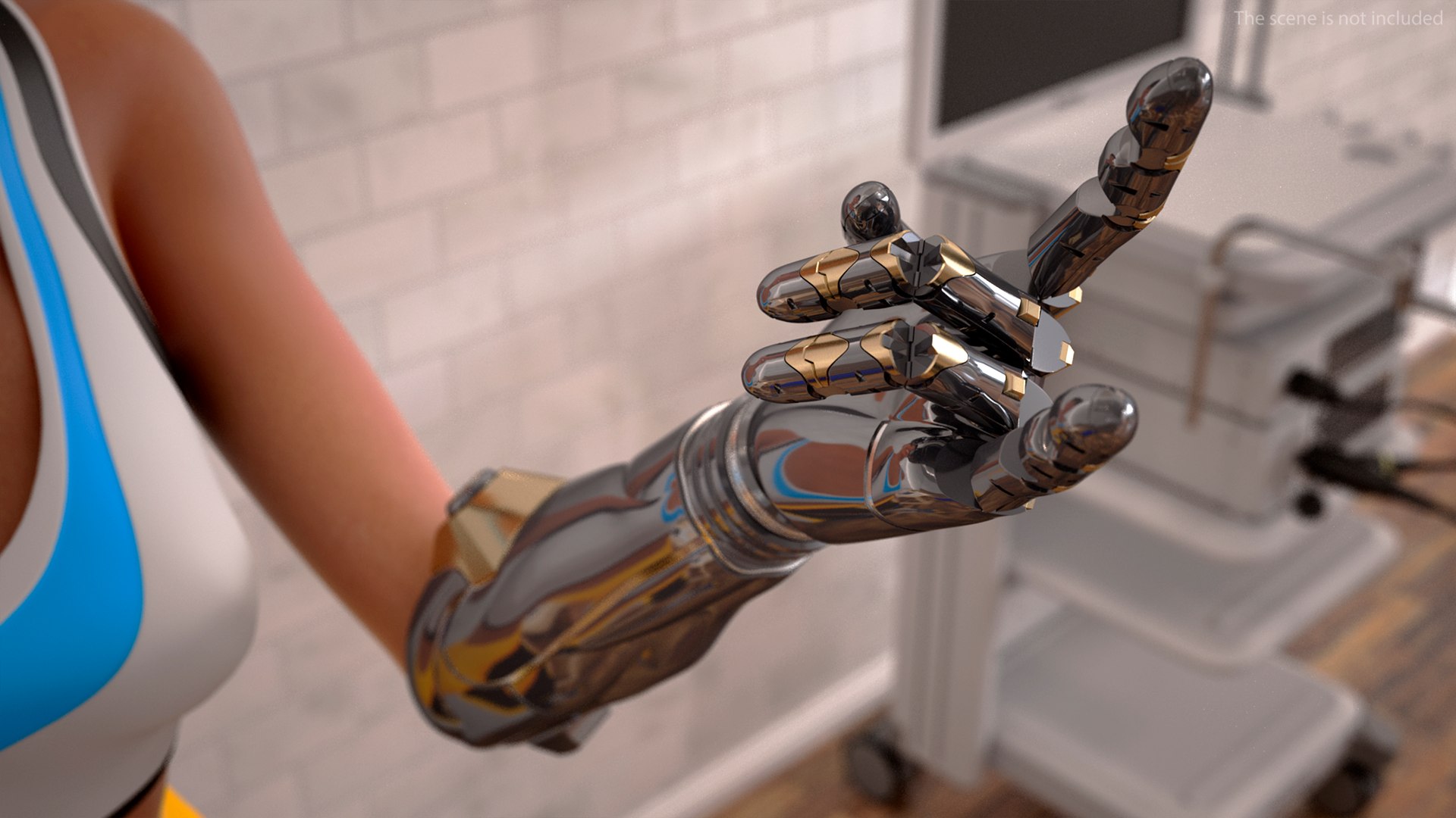 3D Model Athletic Woman With Futuristic Bionic Arm Rock Pose ...
