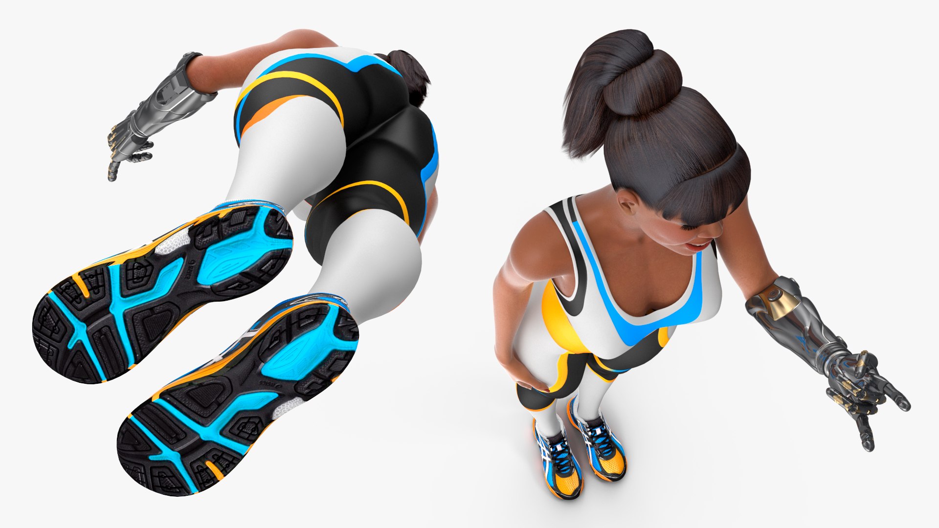 3D Model Athletic Woman With Futuristic Bionic Arm Rock Pose ...