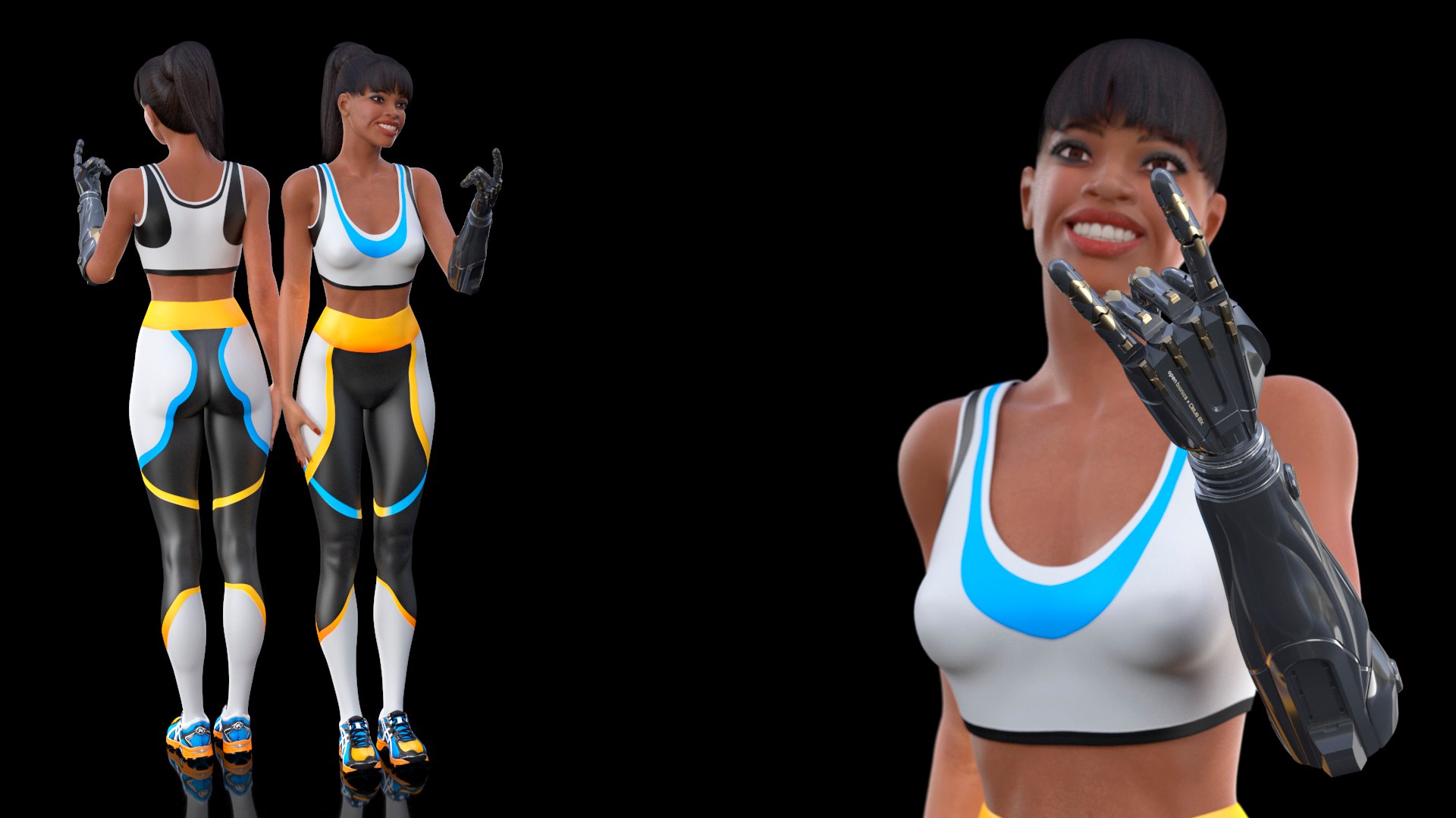 3D Model Athletic Woman With Futuristic Bionic Arm Rock Pose ...