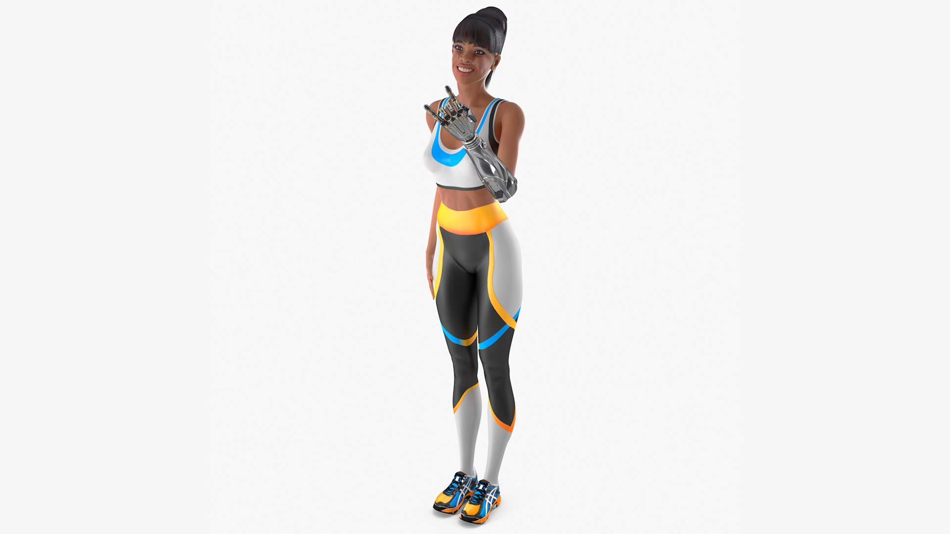 3D model Athletic Woman with Futuristic Bionic Arm Rock Pose ...