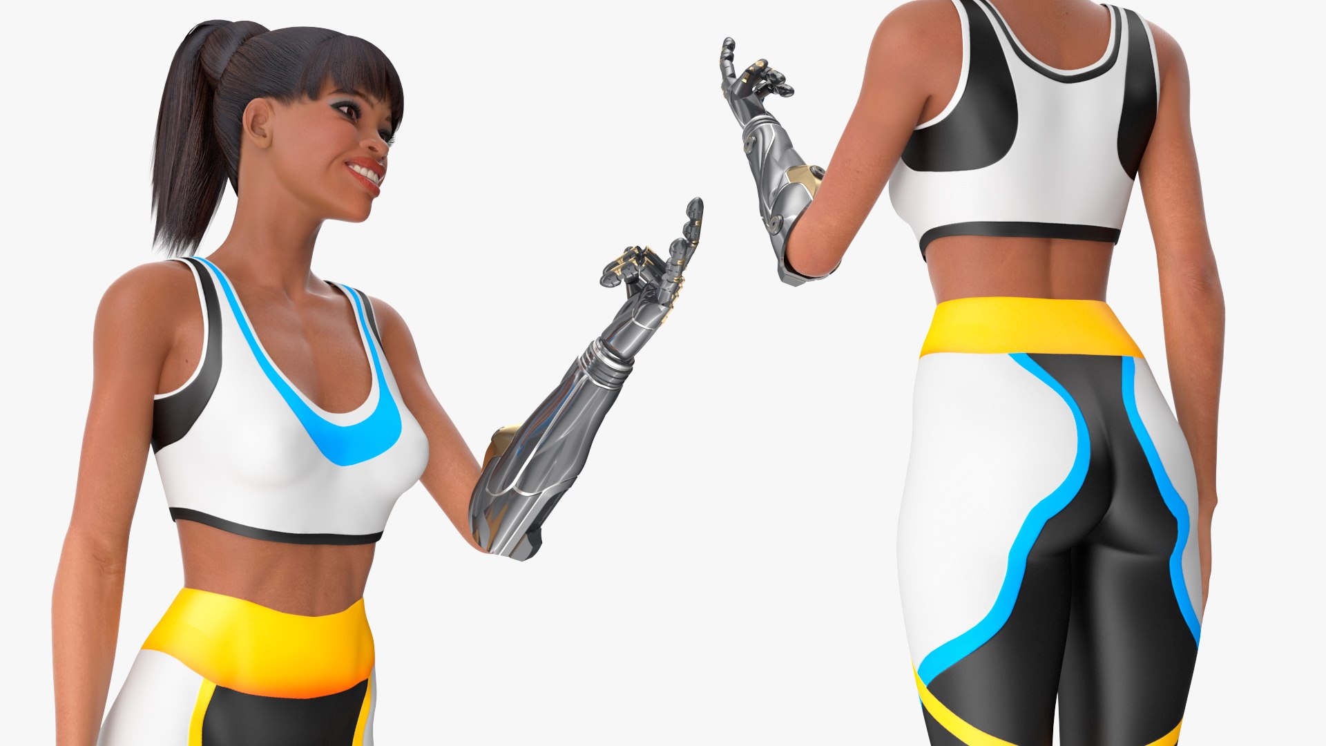 3D Model Athletic Woman With Futuristic Bionic Arm Rock Pose ...